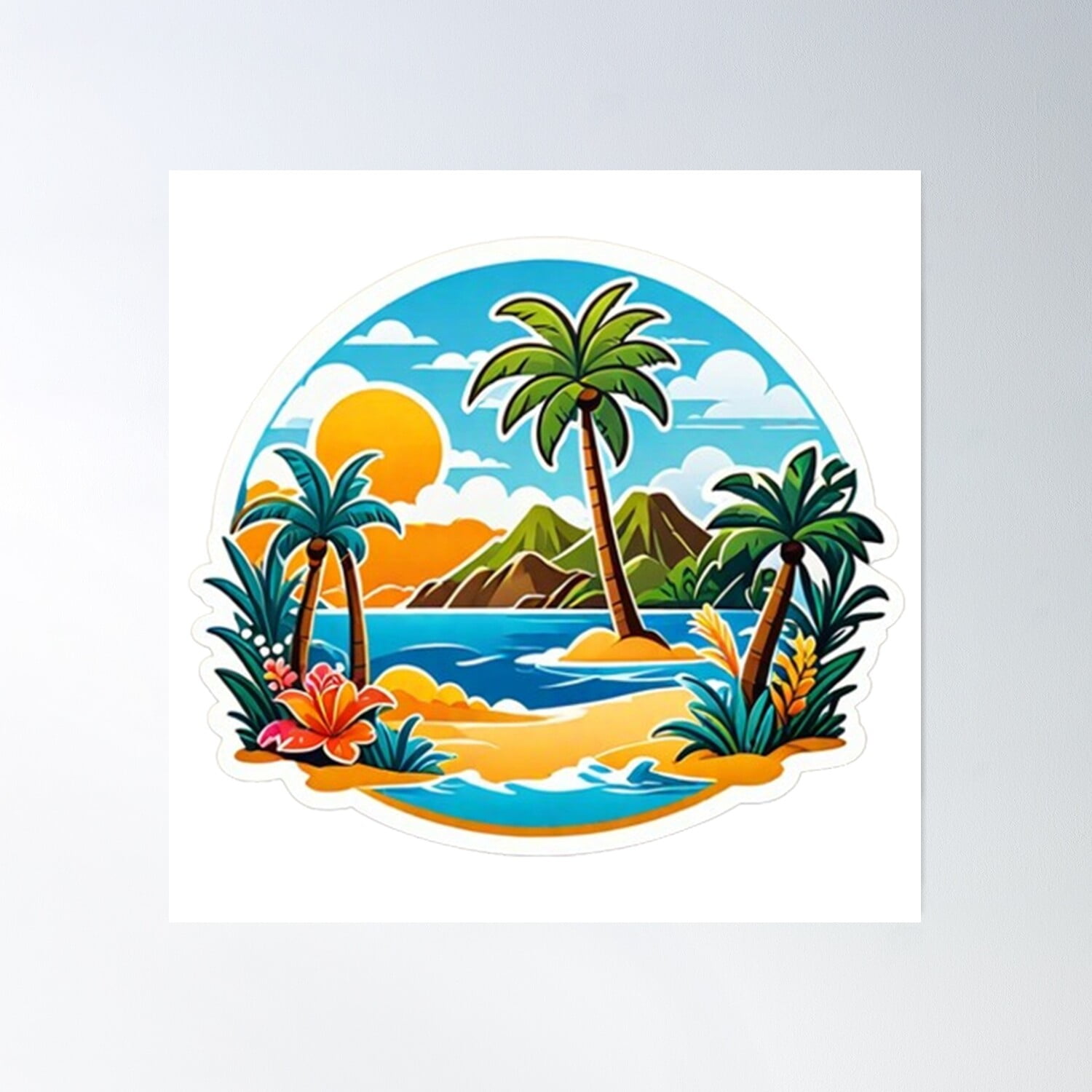 Tropical Island Poster Wall Art, Modern Wall Decor, 16x16 UNFRAMED ...