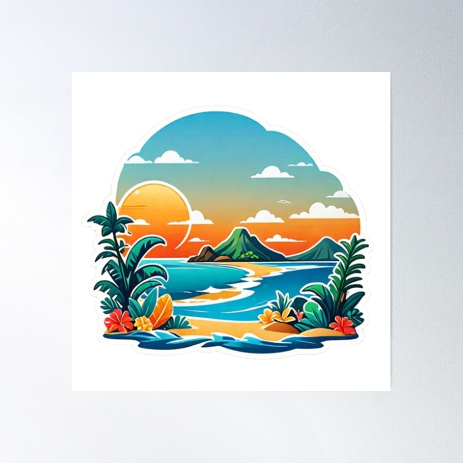 Tropical Island Poster Wall Art, Modern Wall Decor, 16x16 UNFRAMED ...
