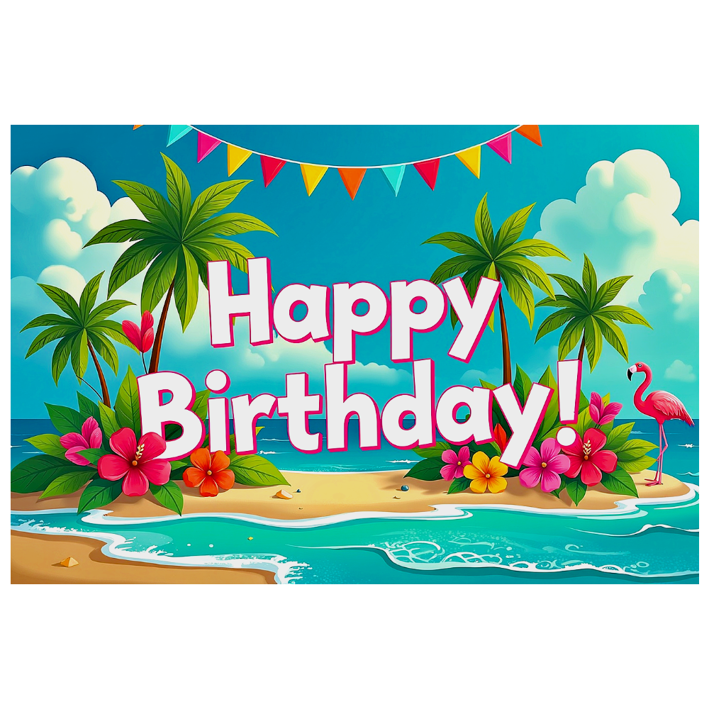 Tropical Island Themed Happy Birthday Banner Backdrop Party Decorations ...