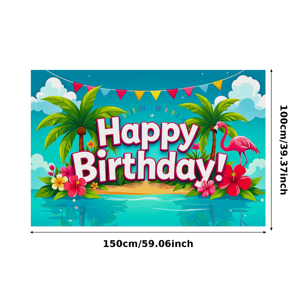 Tropical Island Themed Happy Birthday Banner Backdrop Party Decorations ...