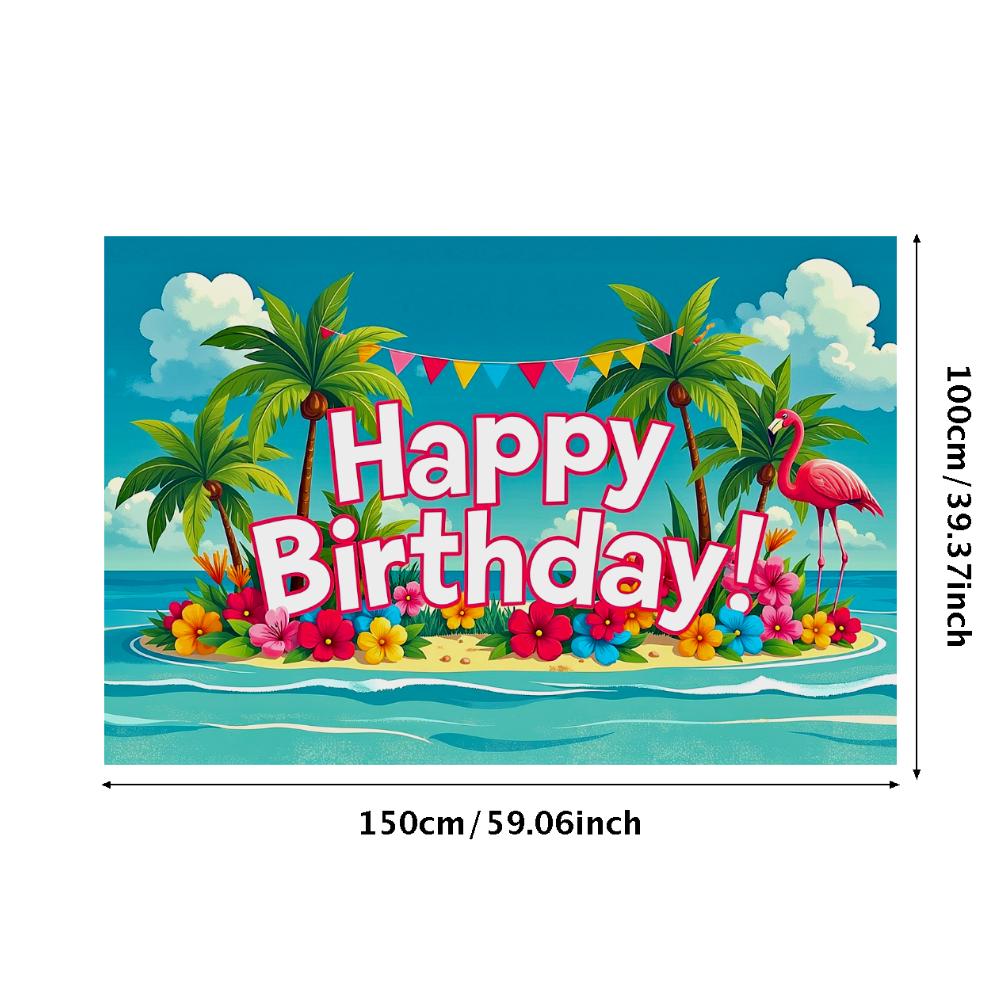 Tropical Island Themed Happy Birthday Banner Backdrop Party Decorations ...