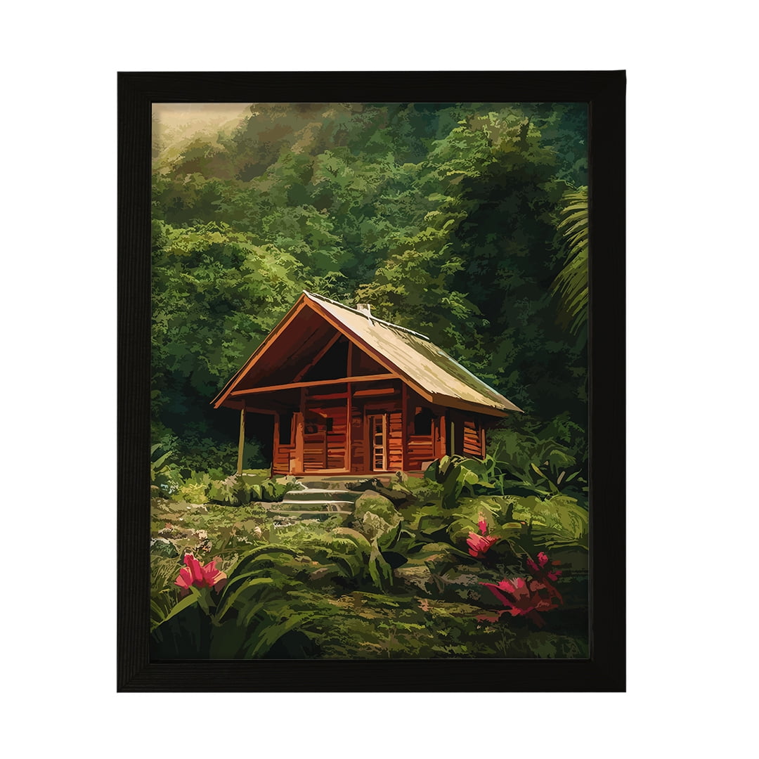 Tropical Jungle Cabin Retreat, 11 x 14 Black Framed Print Sign Easy ...