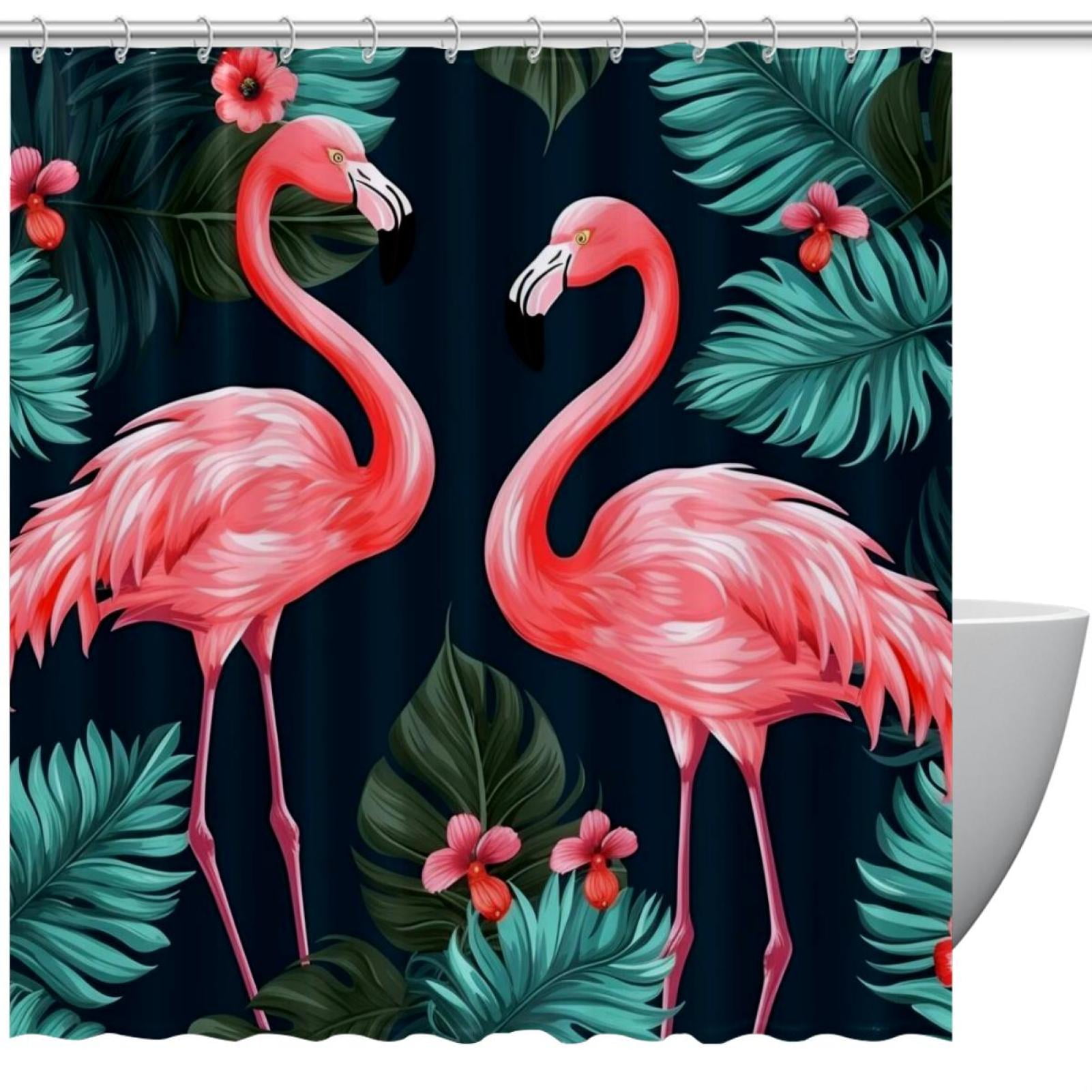 Tropical Jungle Flamingo Shower Curtain for Bathroom, Aesthetics Patterns Curtain Bathroom ...