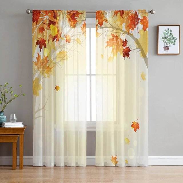 Tropical Jungle Green Plant Flowers Leaves Tulle Sheer Window Curtains ...