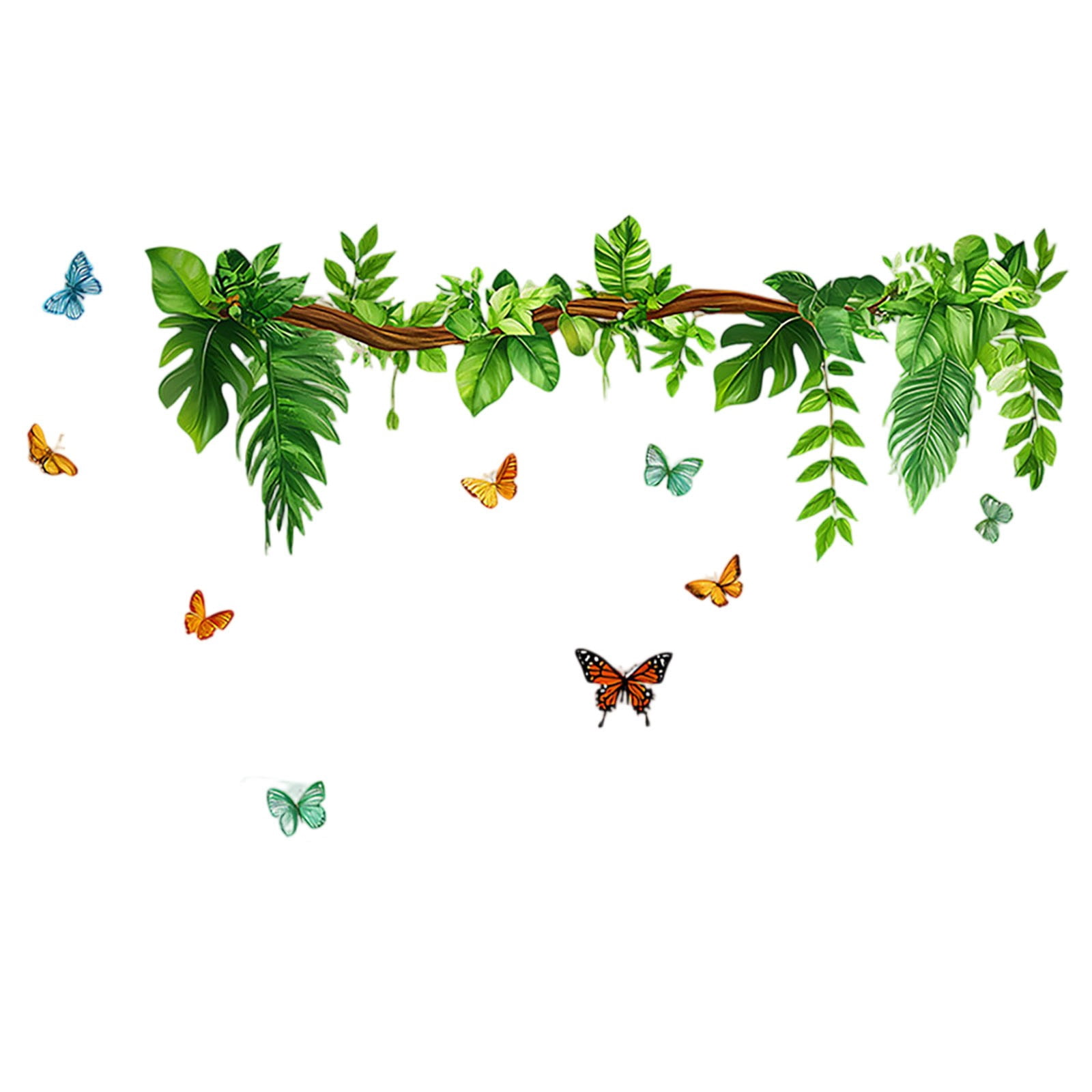 Tropical Jungle Greenery Wall Decals with Butterflies Removable Vinyl ...