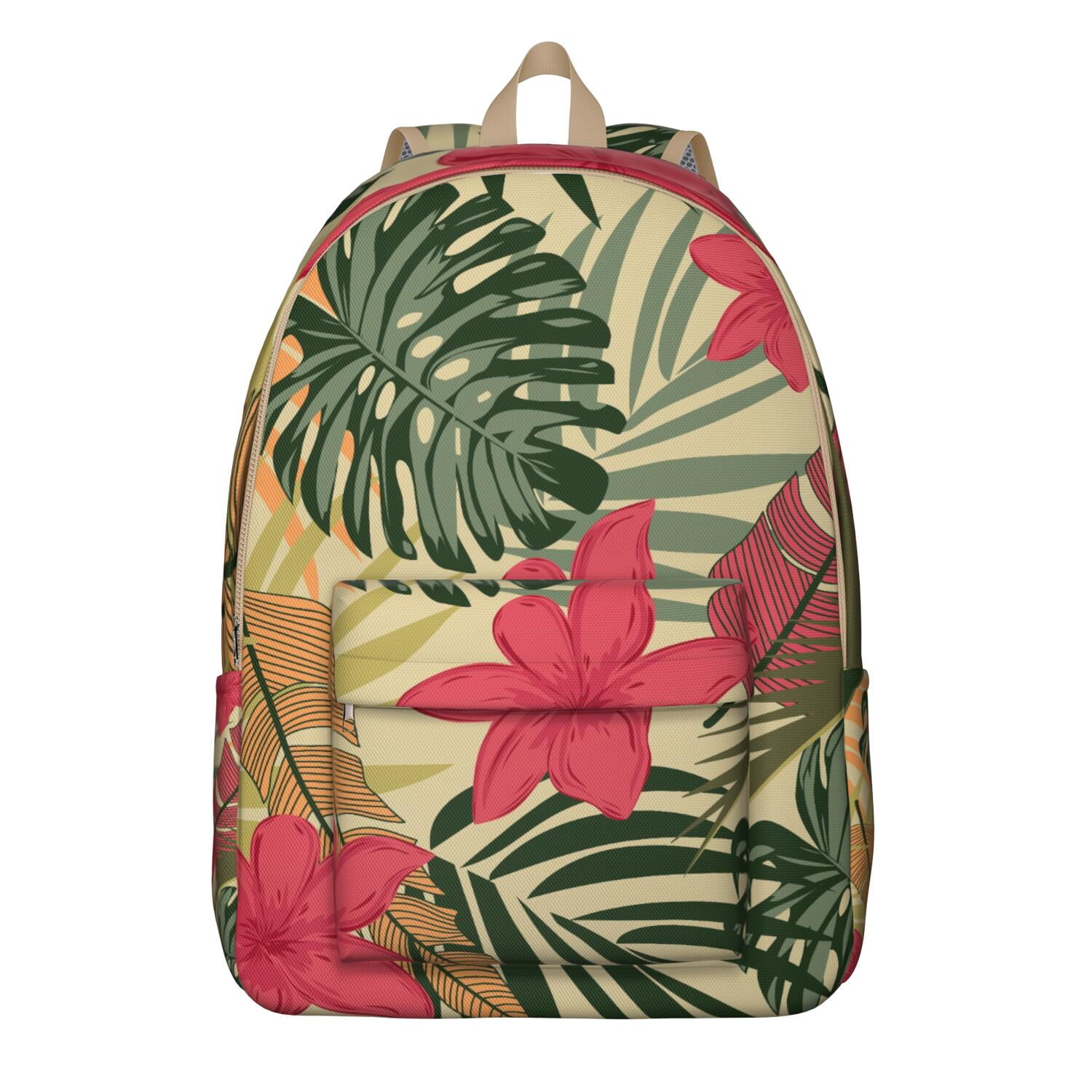 Tropical Jungle Leaves Backpack, Hawaiian Palm Inspired School Bag with ...