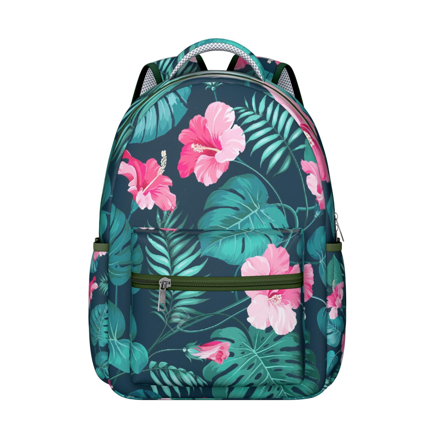 Tropical Jungle Leaves Backpack Hawaiian Print Exotic Floral School Bag ...