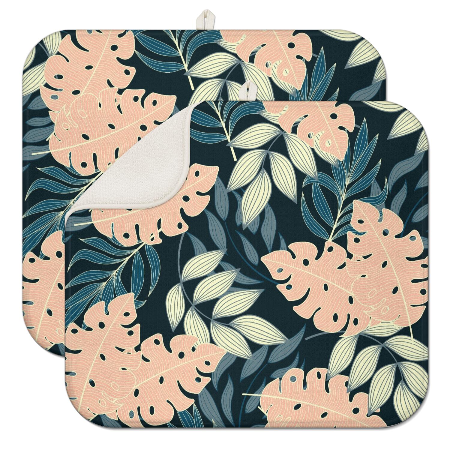 Tropical Jungle Leaves Dish Drying Mat – Hawaiian Palm Leaf and Plant ...