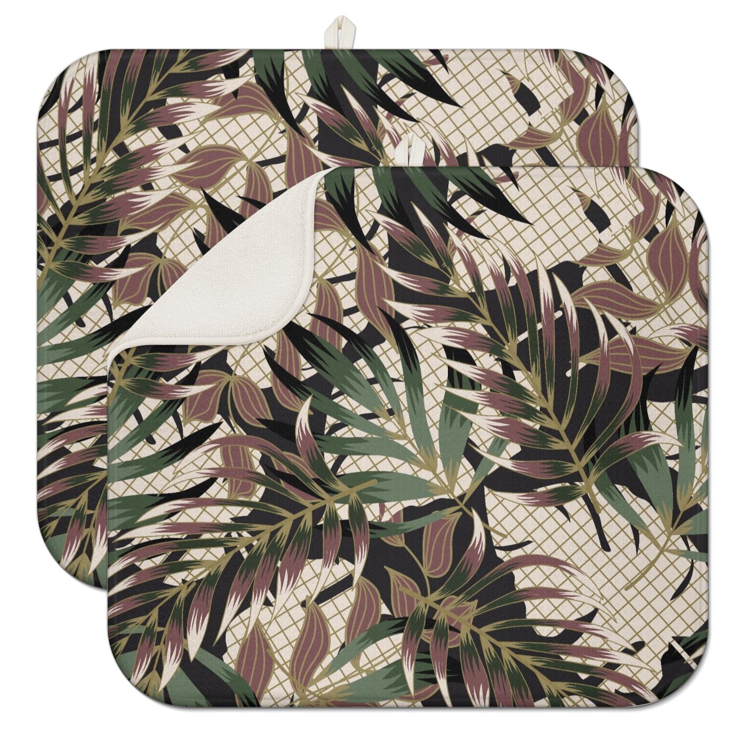 Tropical Jungle Leaves Dish Drying Mat – Hawaiian Palm Leaf and Plant ...