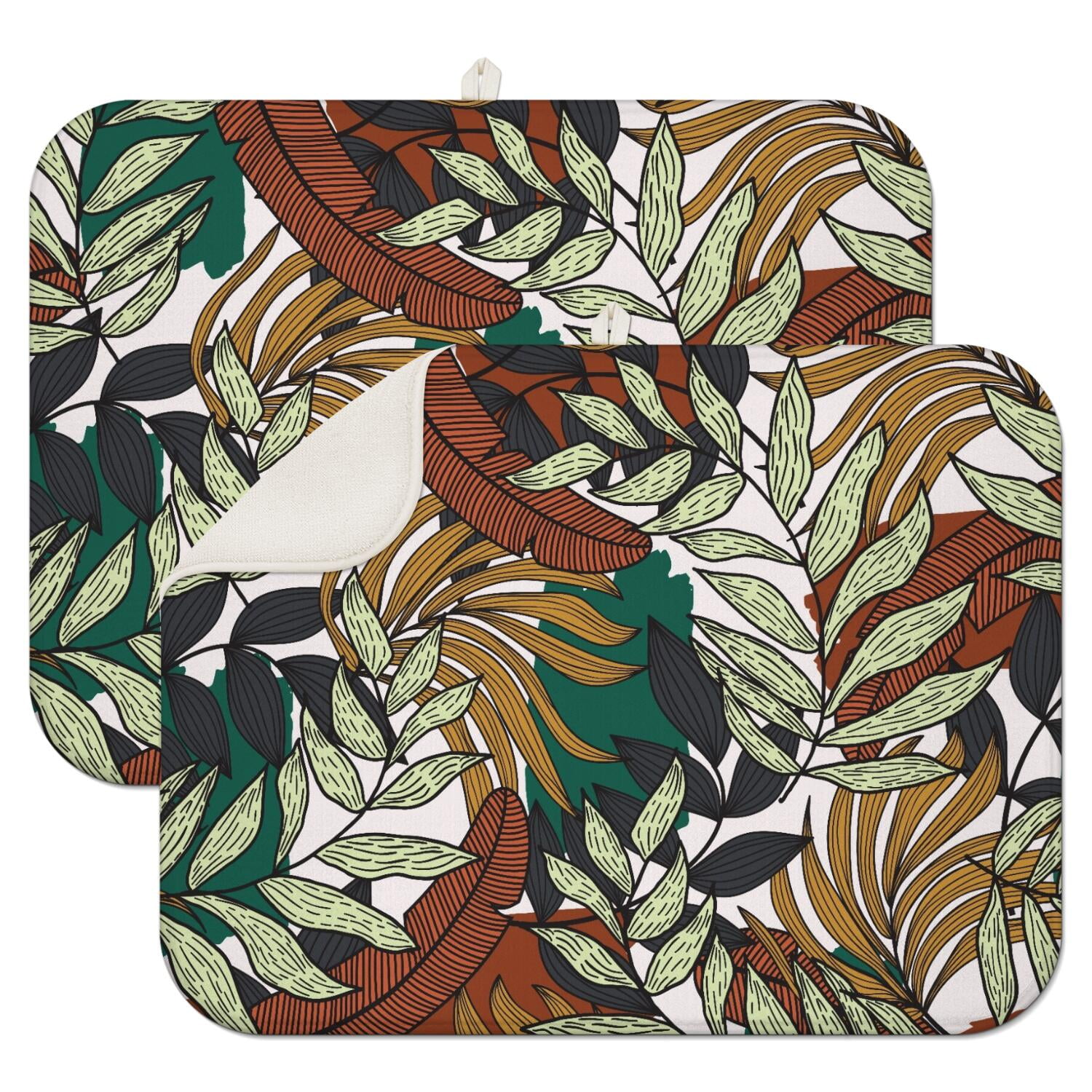 Tropical Jungle Leaves Dish Drying Mat – Hawaiian Palm Leaf and Plant ...