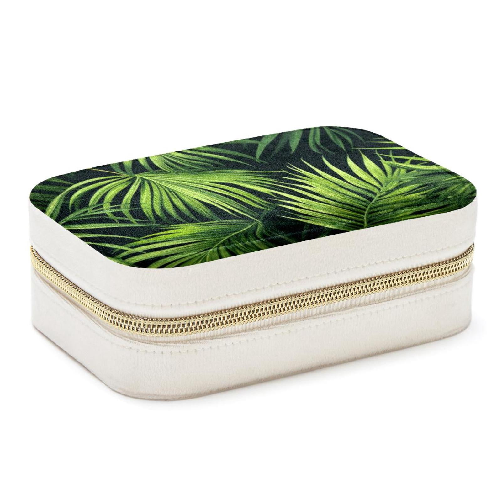 Tropical Jungle Leaves Velvet Portable Jewelry Box with Removable ...