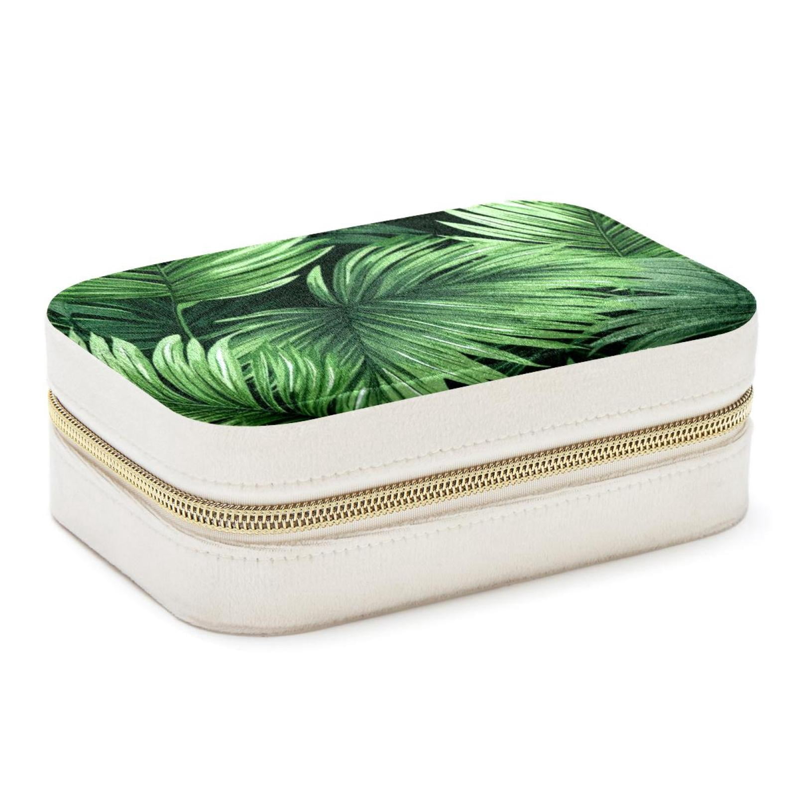 Tropical Jungle Leaves Velvet Portable Jewelry Box with Removable ...