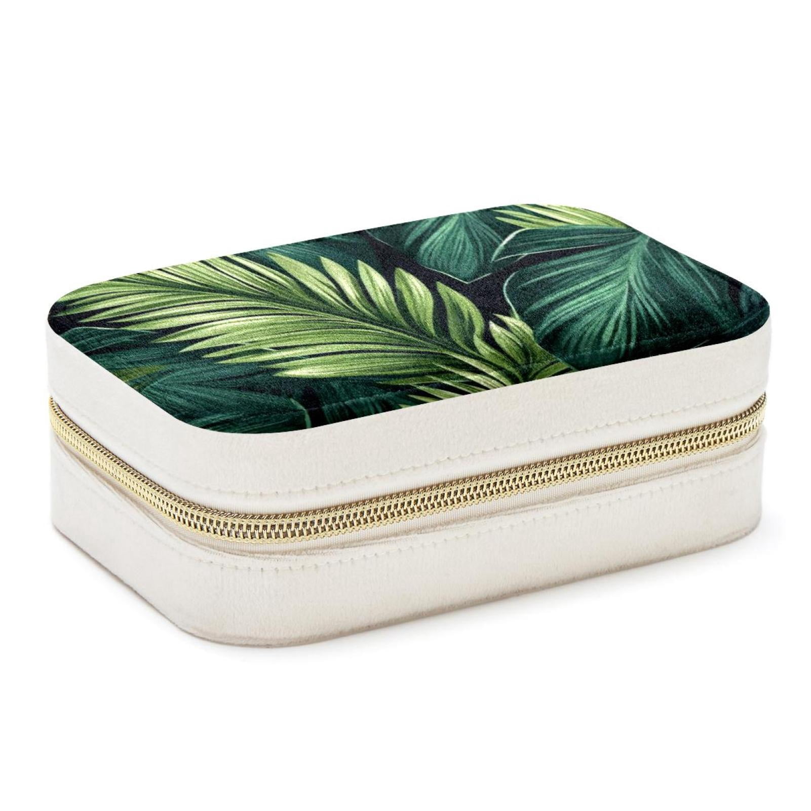 Tropical Jungle Leaves Velvet Portable Jewelry Box with Removable ...