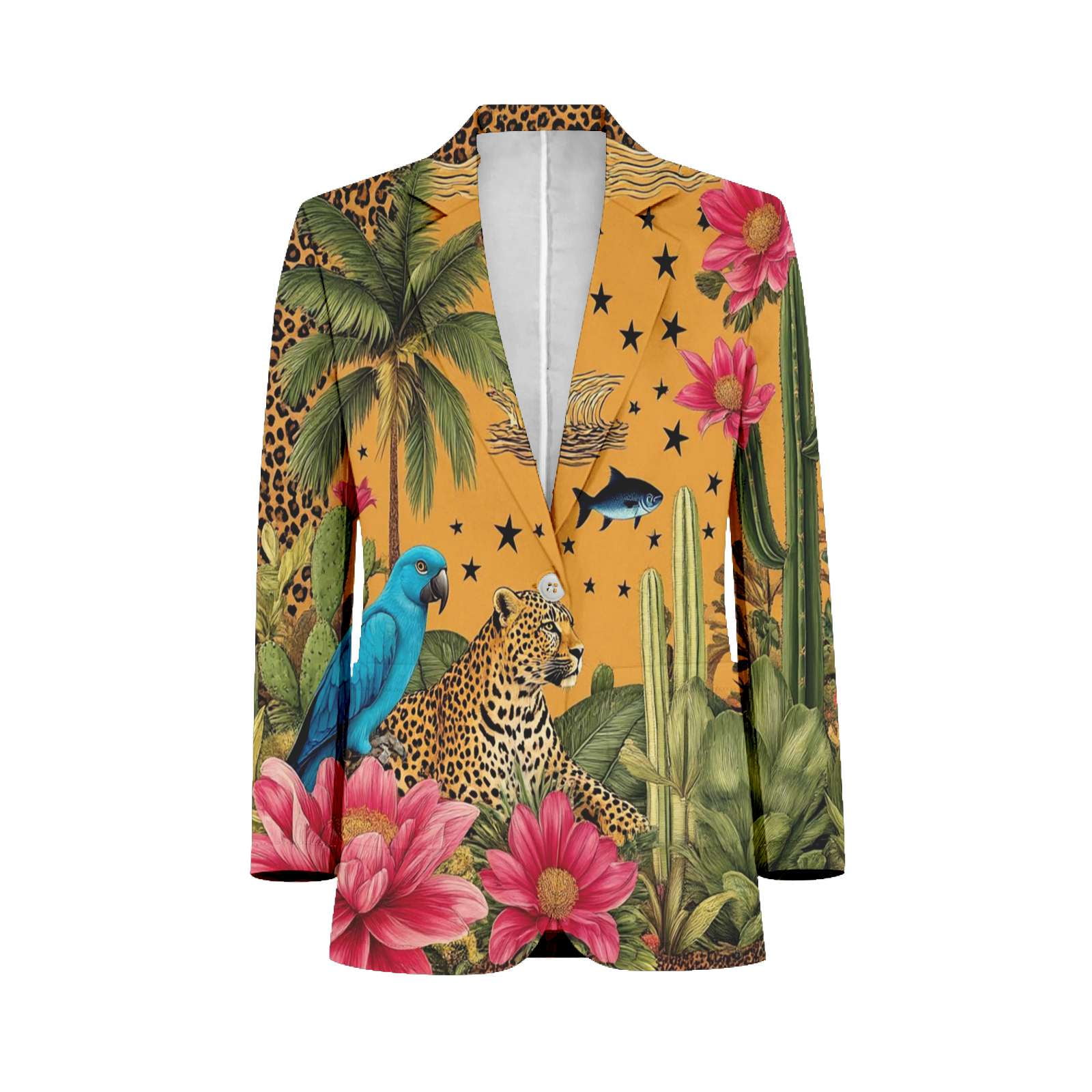 Tropical Jungle Leopard Parrot Cacti Mens Suits Shawl Collar Slim Fit ...