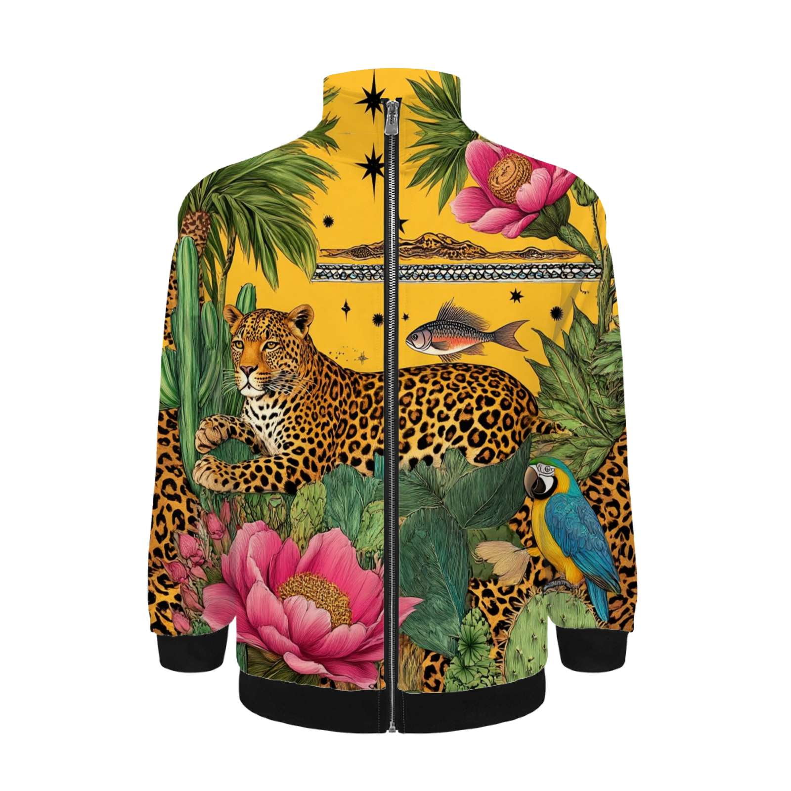 Tropical Jungle Leopard Parrot Fish Jacket Men's Street Cool Long ...