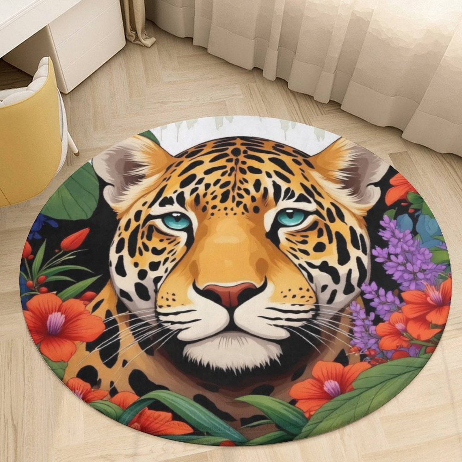 Tropical Jungle Leopard Print Round Area Rugs for Bedroom Living Room ...