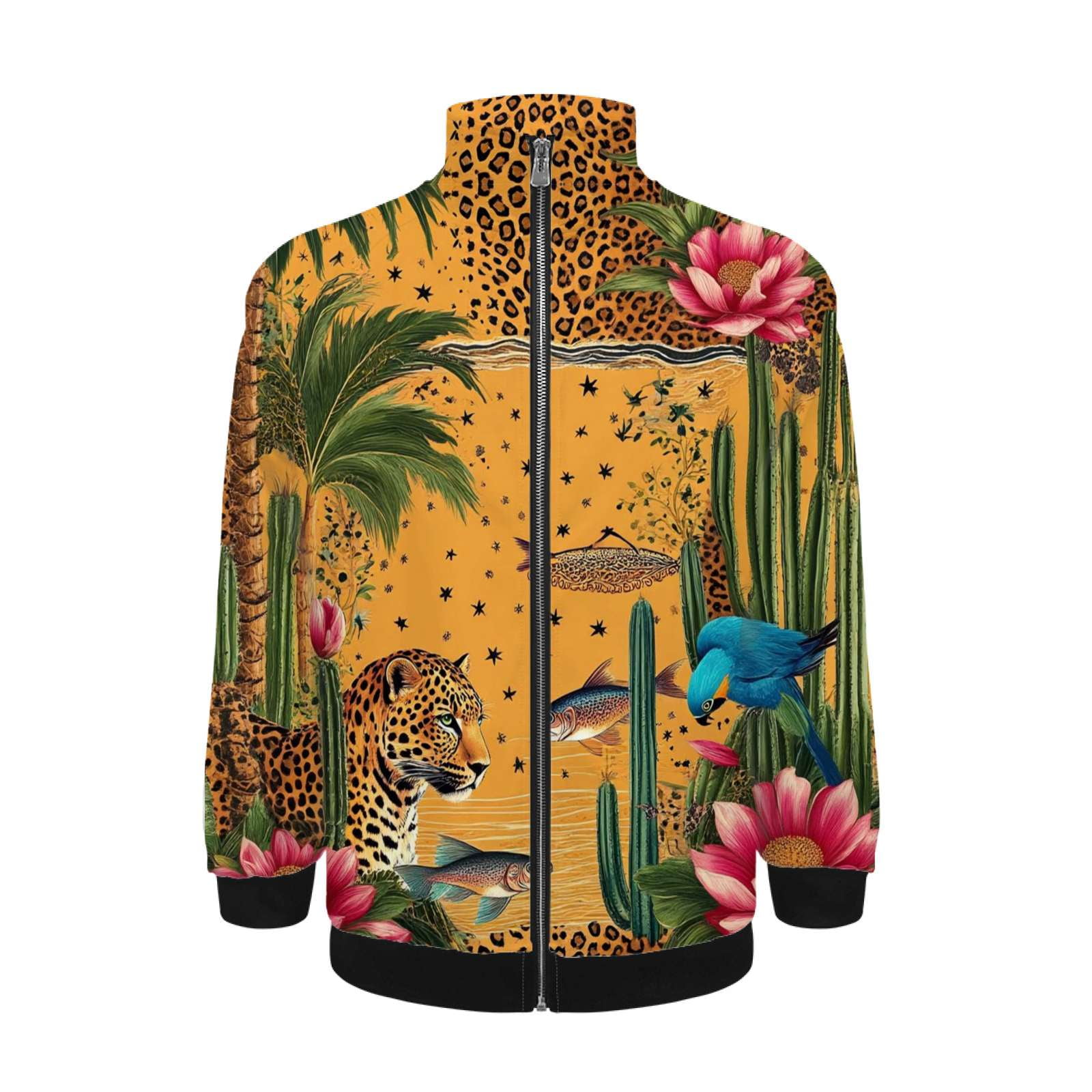 Tropical Jungle Leopard Vibrant Scene Jacket Men's Street Cool Long ...