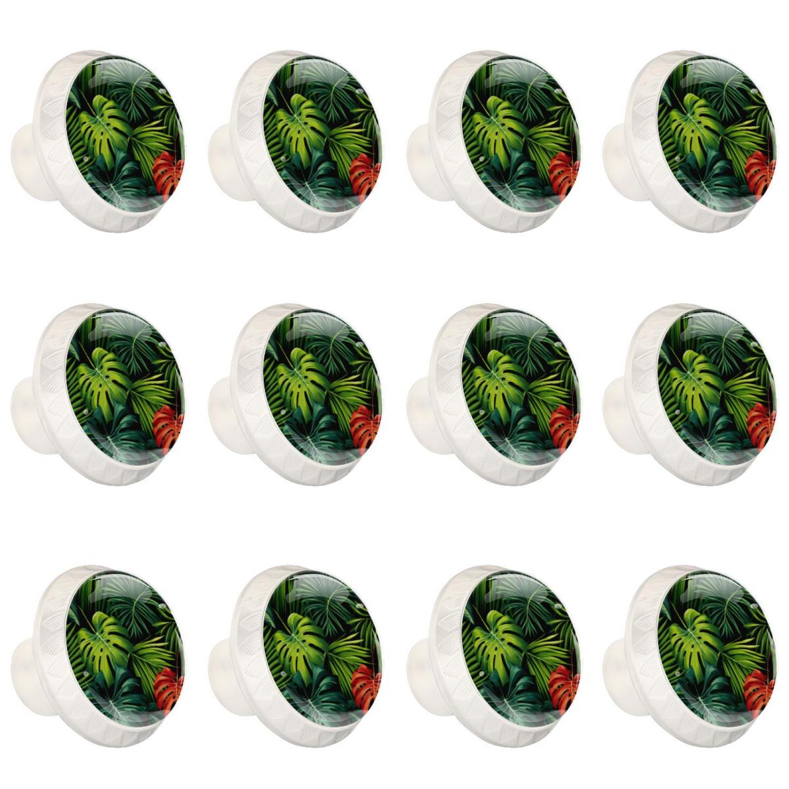Tropical Jungle Palm Leaf 12 Pcs White Round Drawer Pulls with Screws ...