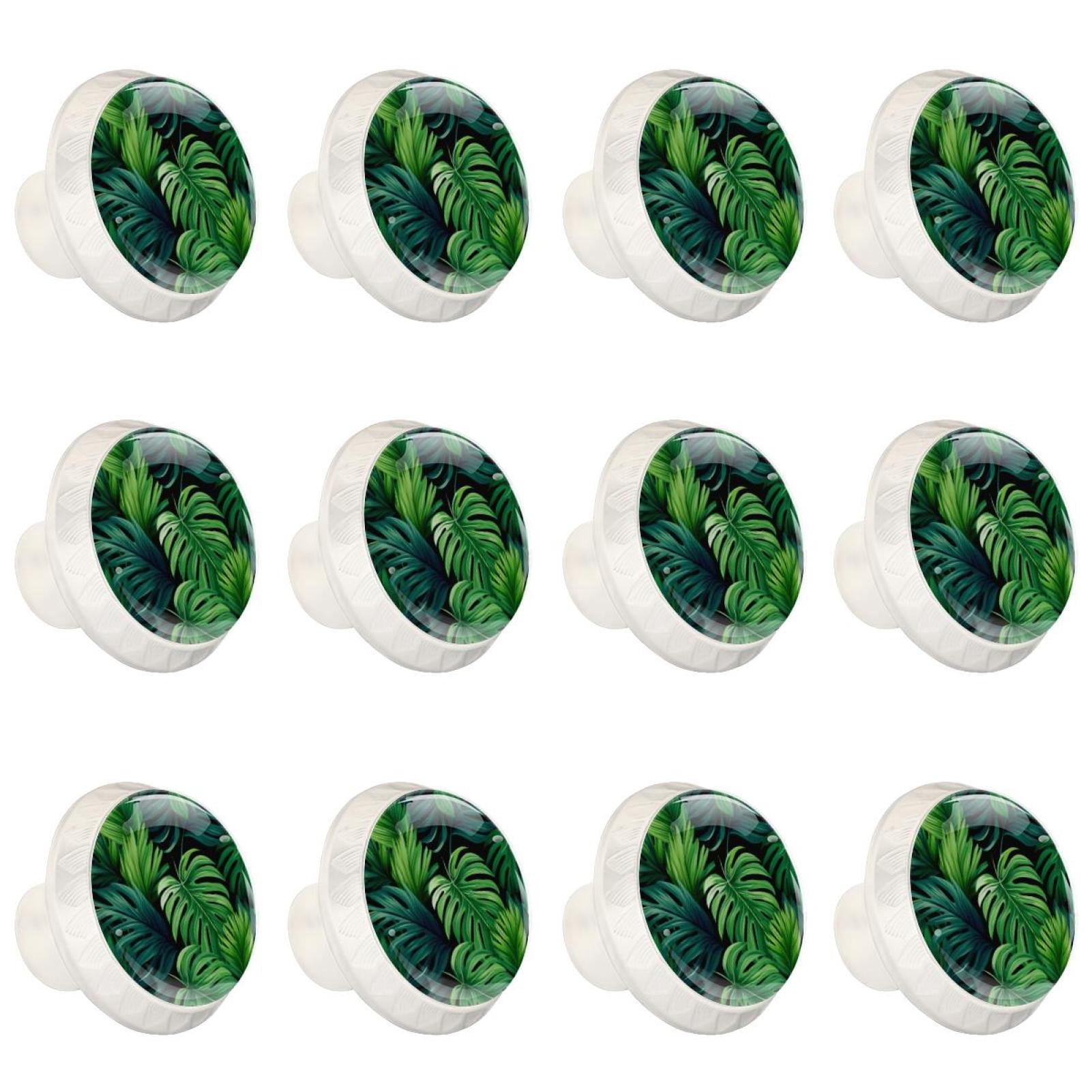 Tropical Jungle Palm Leaf 12 Pcs White Round Drawer Pulls with Screws ...