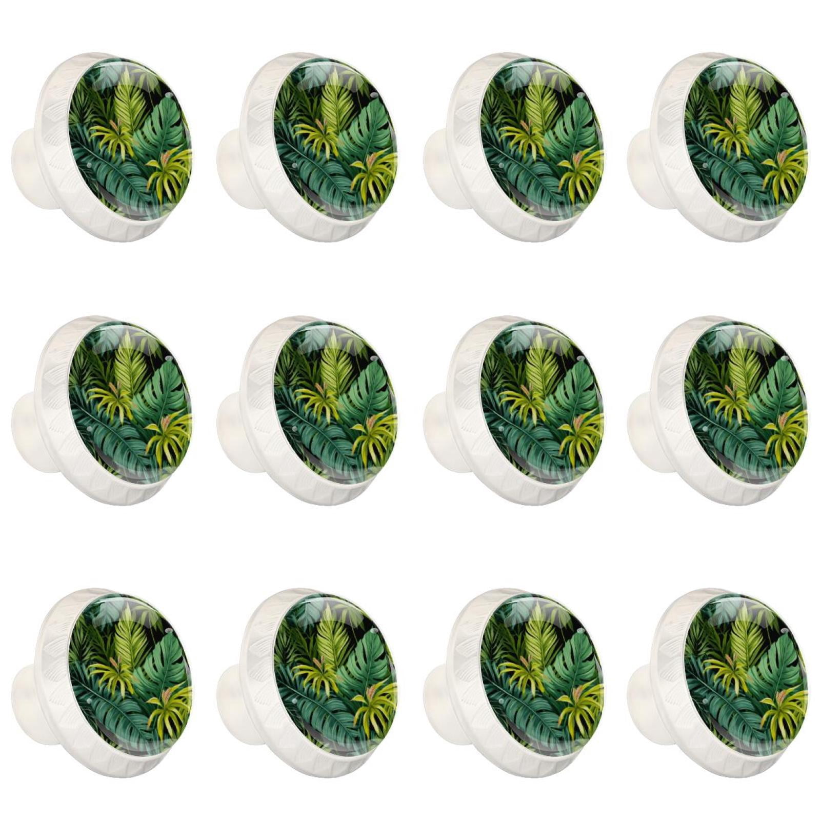 Tropical Jungle Palm Leaf 12 Pcs White Round Drawer Pulls with Screws ...