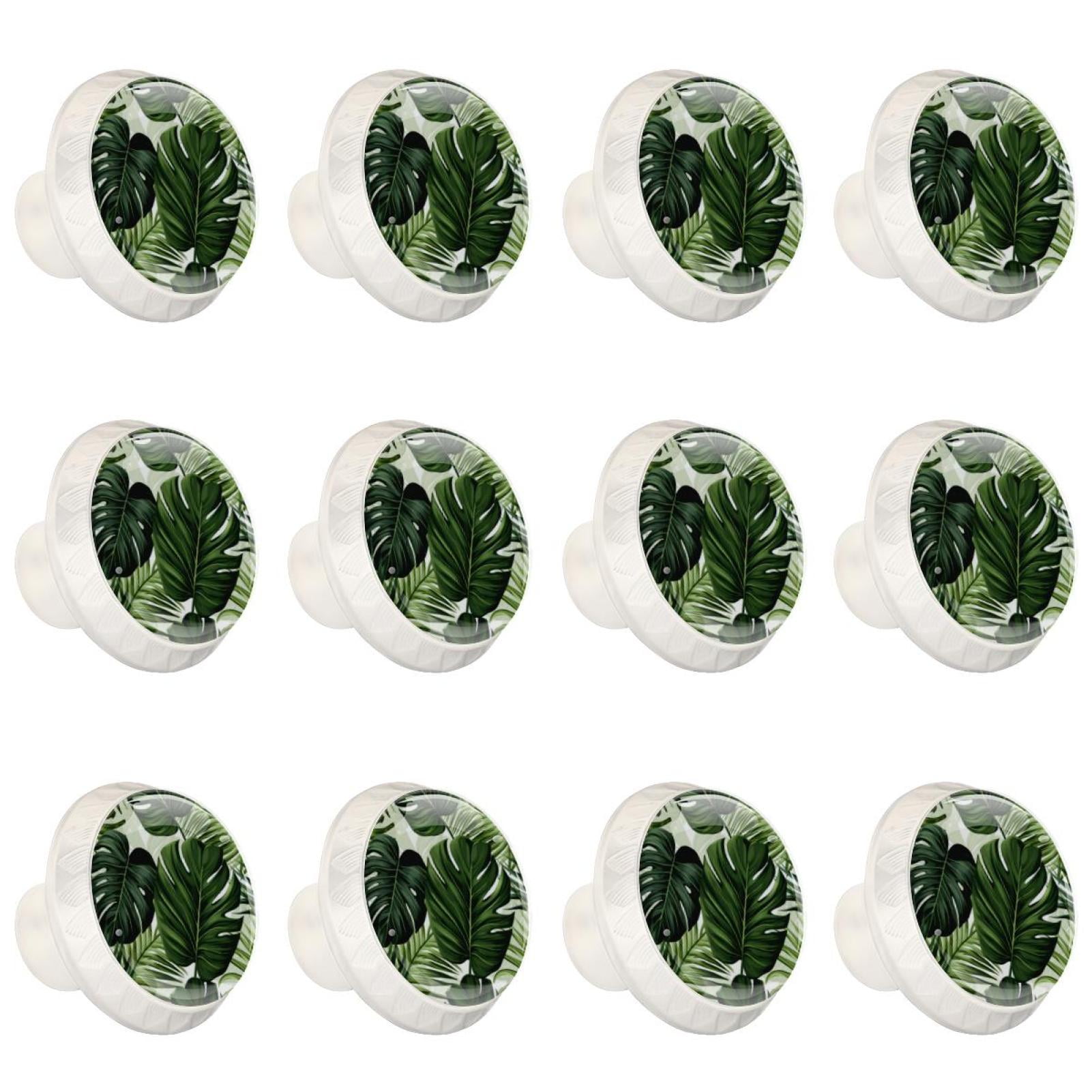 Tropical Jungle Palm Leaf 12 Pcs White Round Drawer Pulls with Screws ...