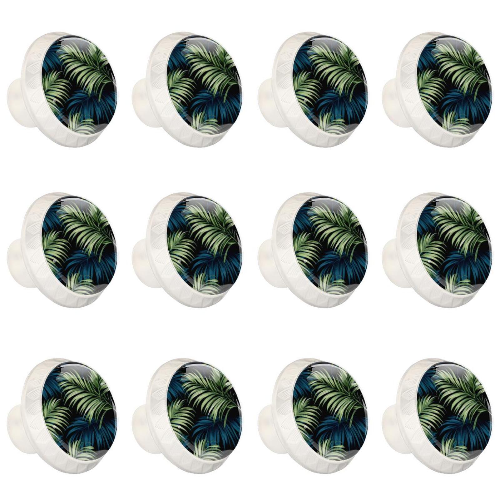 Tropical Jungle Palm Leaf 12 Pcs White Round Drawer Pulls with Screws ...