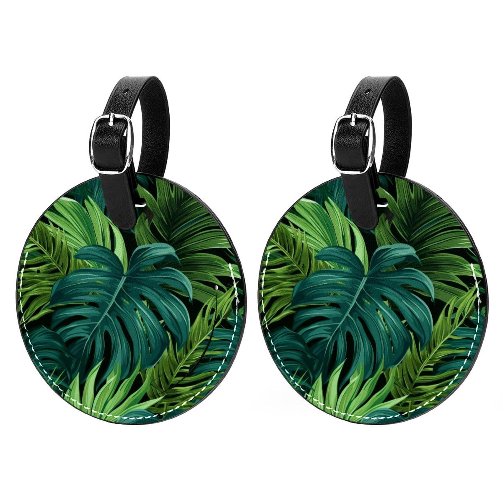 Tropical Jungle Palm Leaves 2Pcs PU Leather Round Luggage Tags with ...