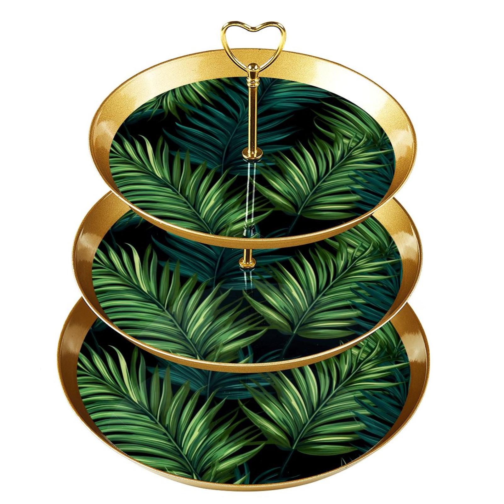 Tropical Jungle Palm Leaves 32cm Plastic Discs Cupcake Stand with Iron ...