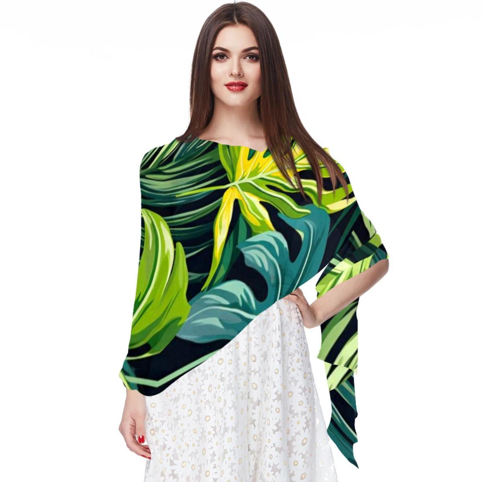 Tropical Jungle Palm Leaves Elegant Silk Scarf - Translucent Chiffon ...