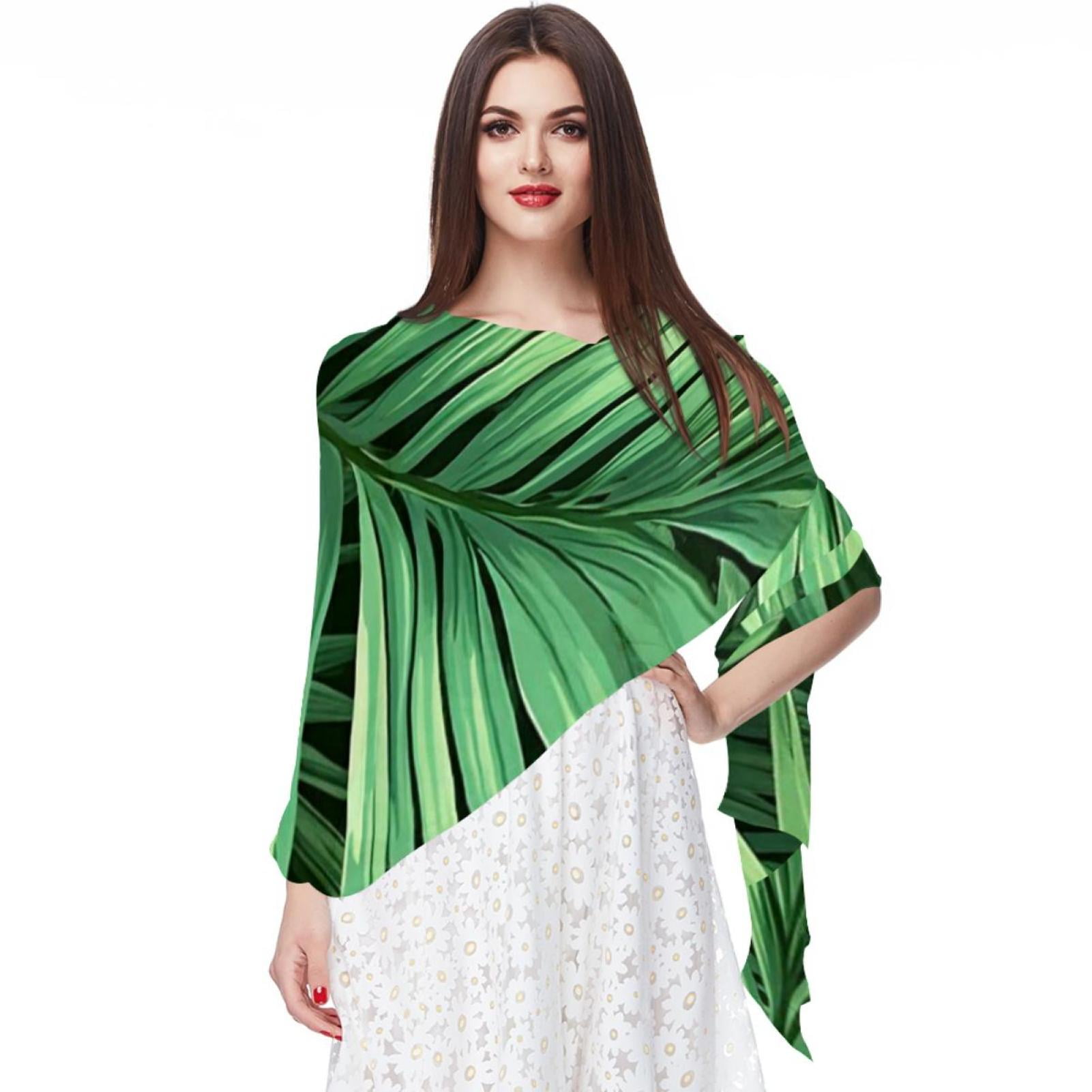 Tropical Jungle Palm Leaves Elegant Translucent Chiffon Silk Scarf 180* ...