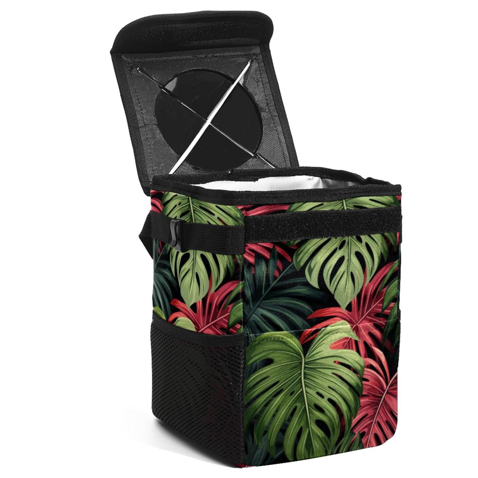 Tropical Jungle Palm Leaves Foldable Car Trash Can with Lid, Leak-Proof ...