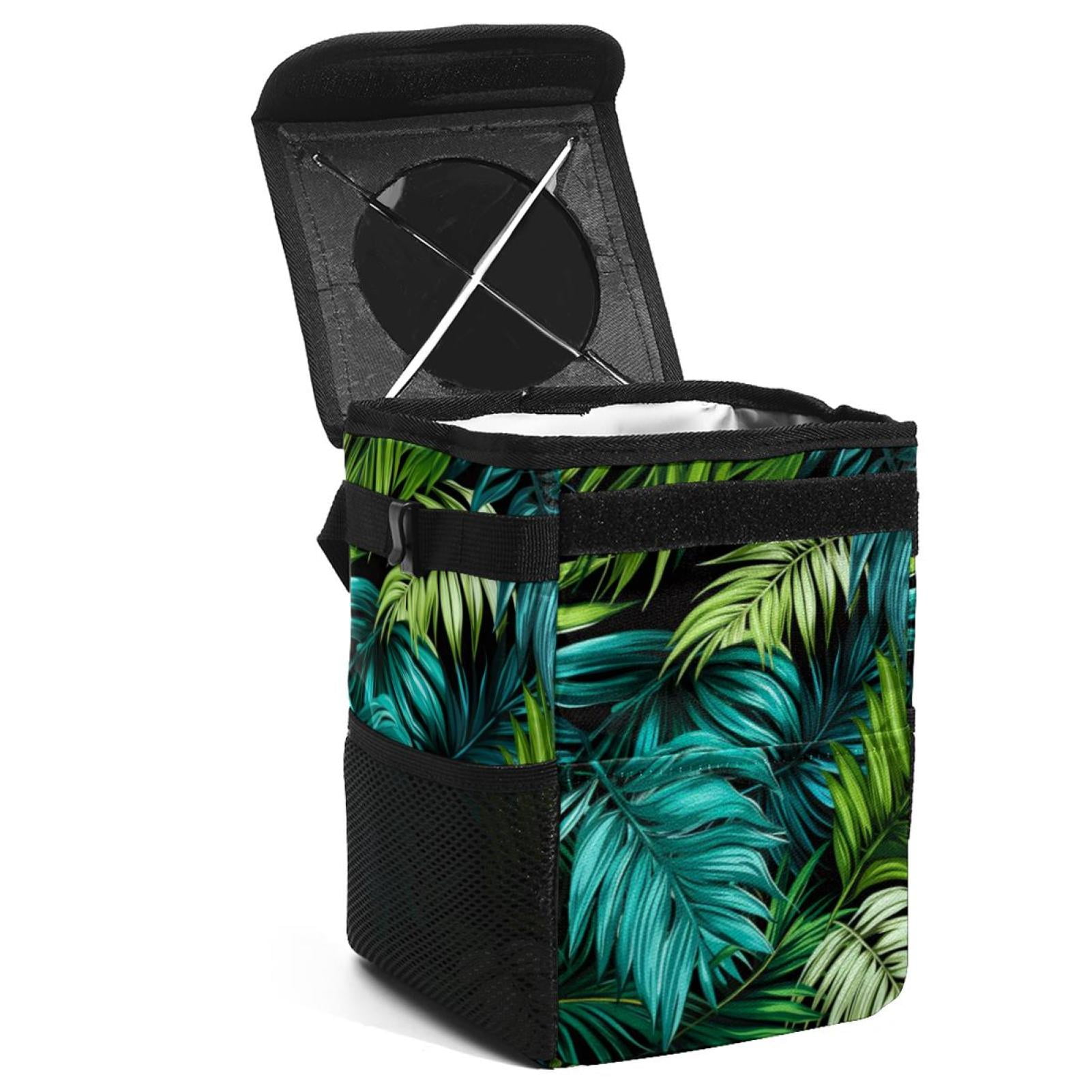 Tropical Jungle Palm Leaves Foldable Car Trash Can with Lid, Leak-Proof ...