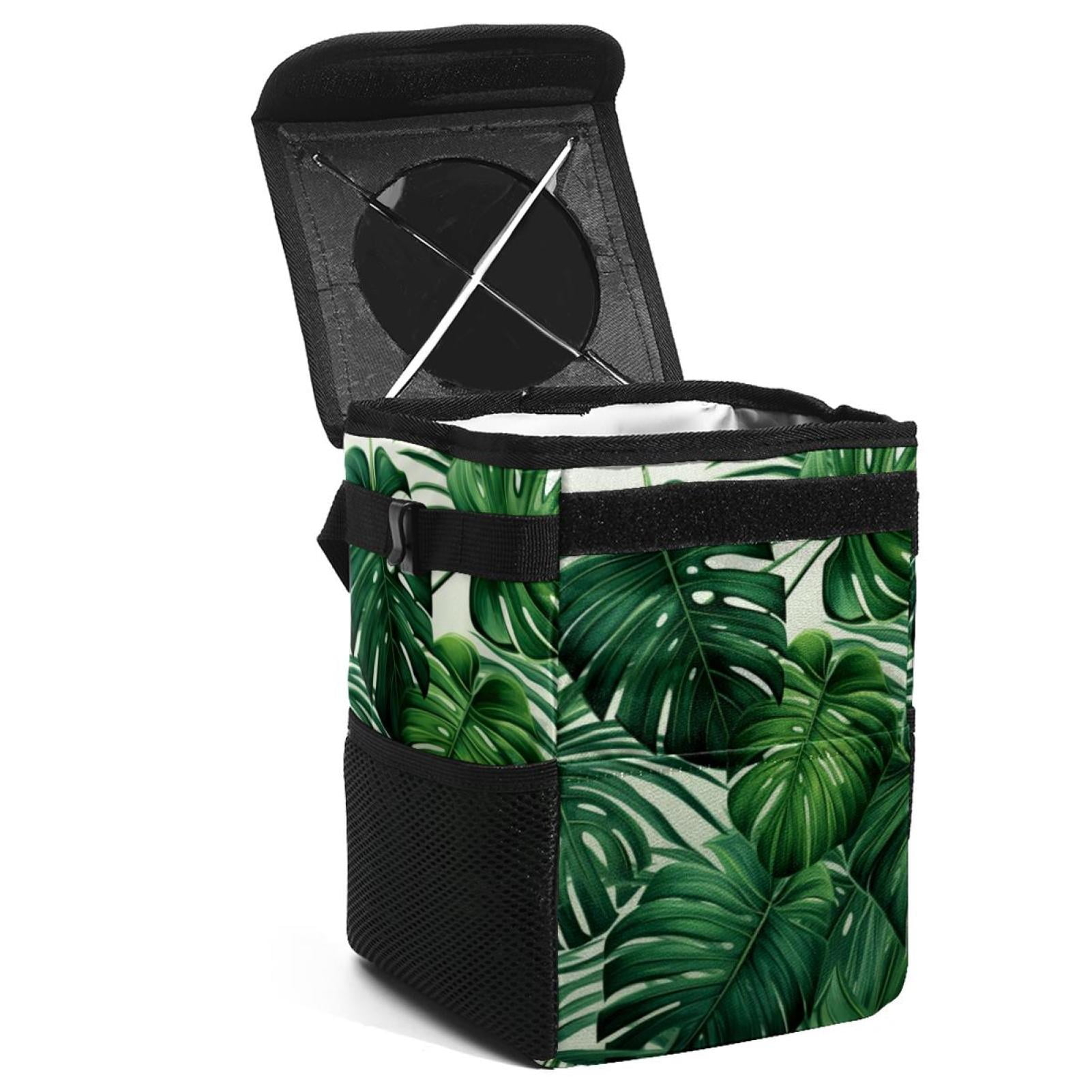 Tropical Jungle Palm Leaves Foldable Car Trash Can with Lid, Leak-Proof ...
