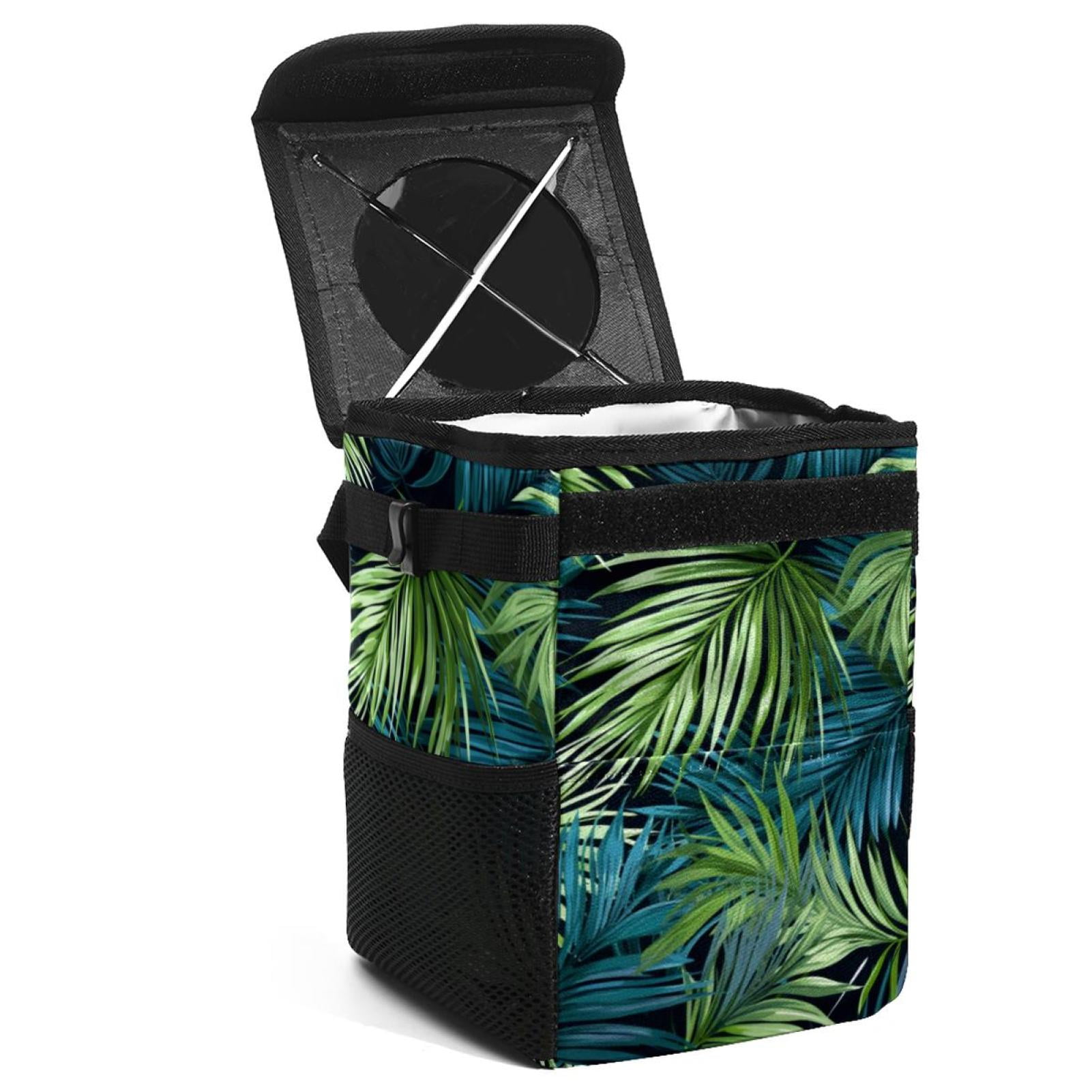 Tropical Jungle Palm Leaves Foldable Car Trash Can with Lid, Leak-Proof ...
