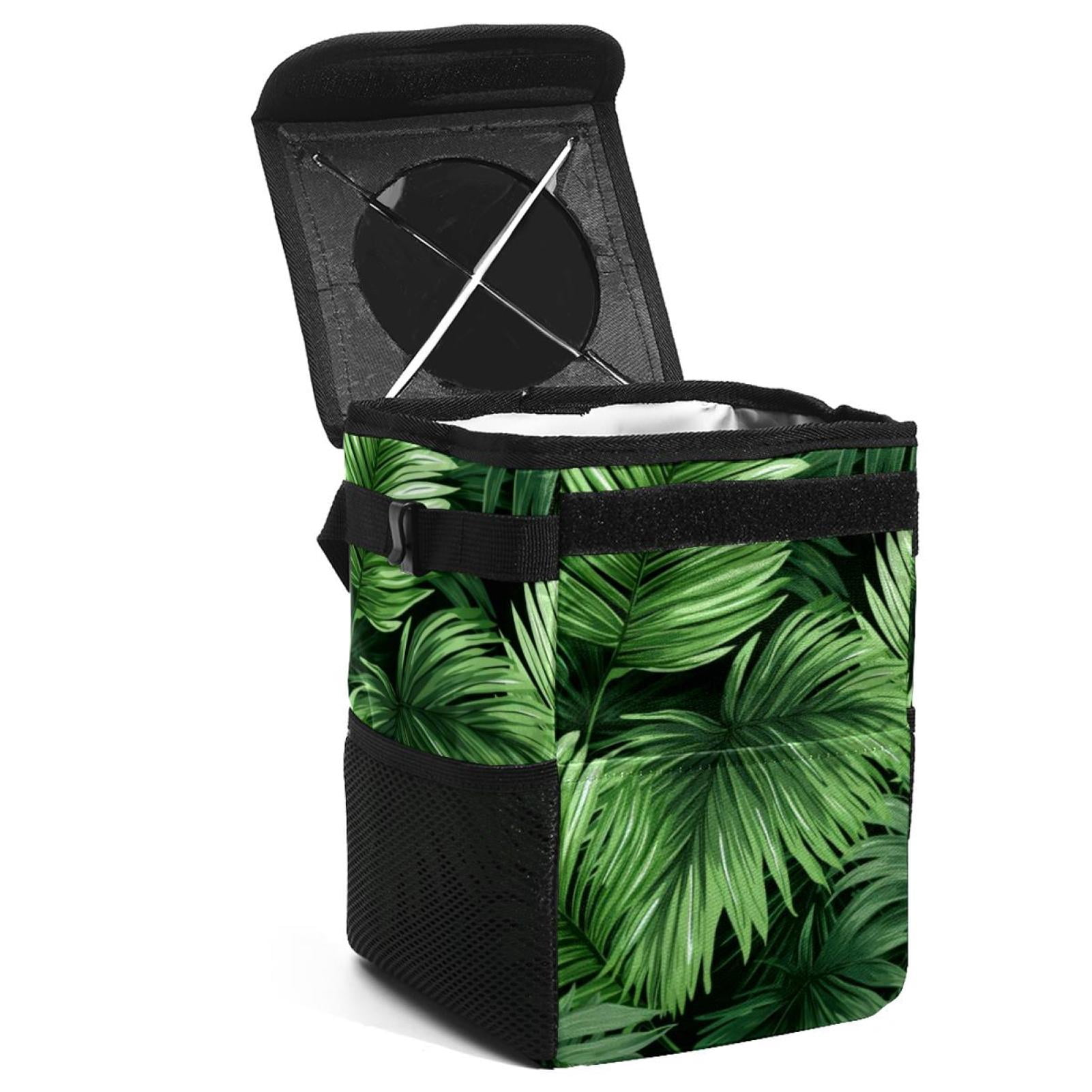 Tropical Jungle Palm Leaves Foldable Mini Trash Can with Lid - Leak ...