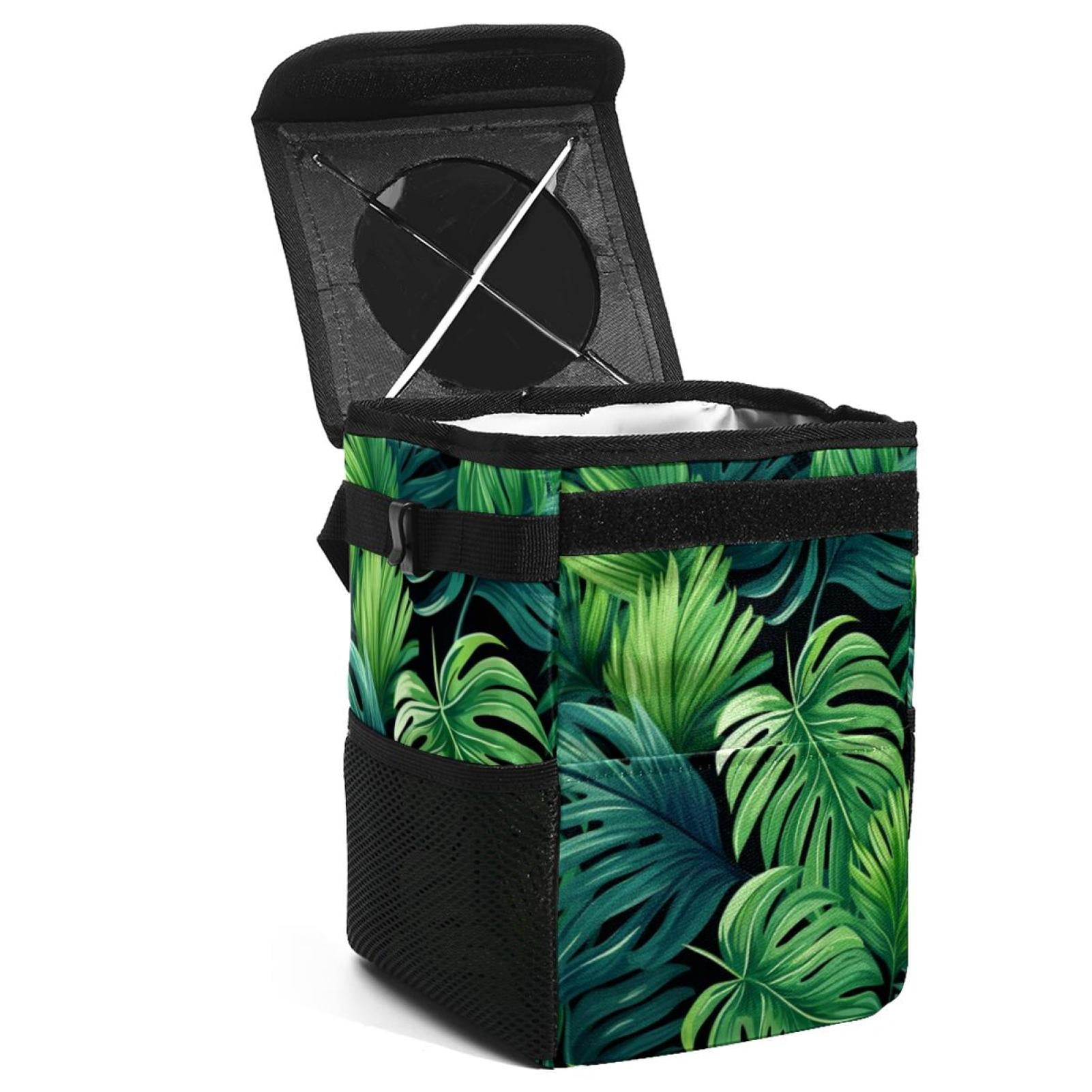 Tropical Jungle Palm Leaves Mini Trash Can for Car - Foldable, with Lid ...