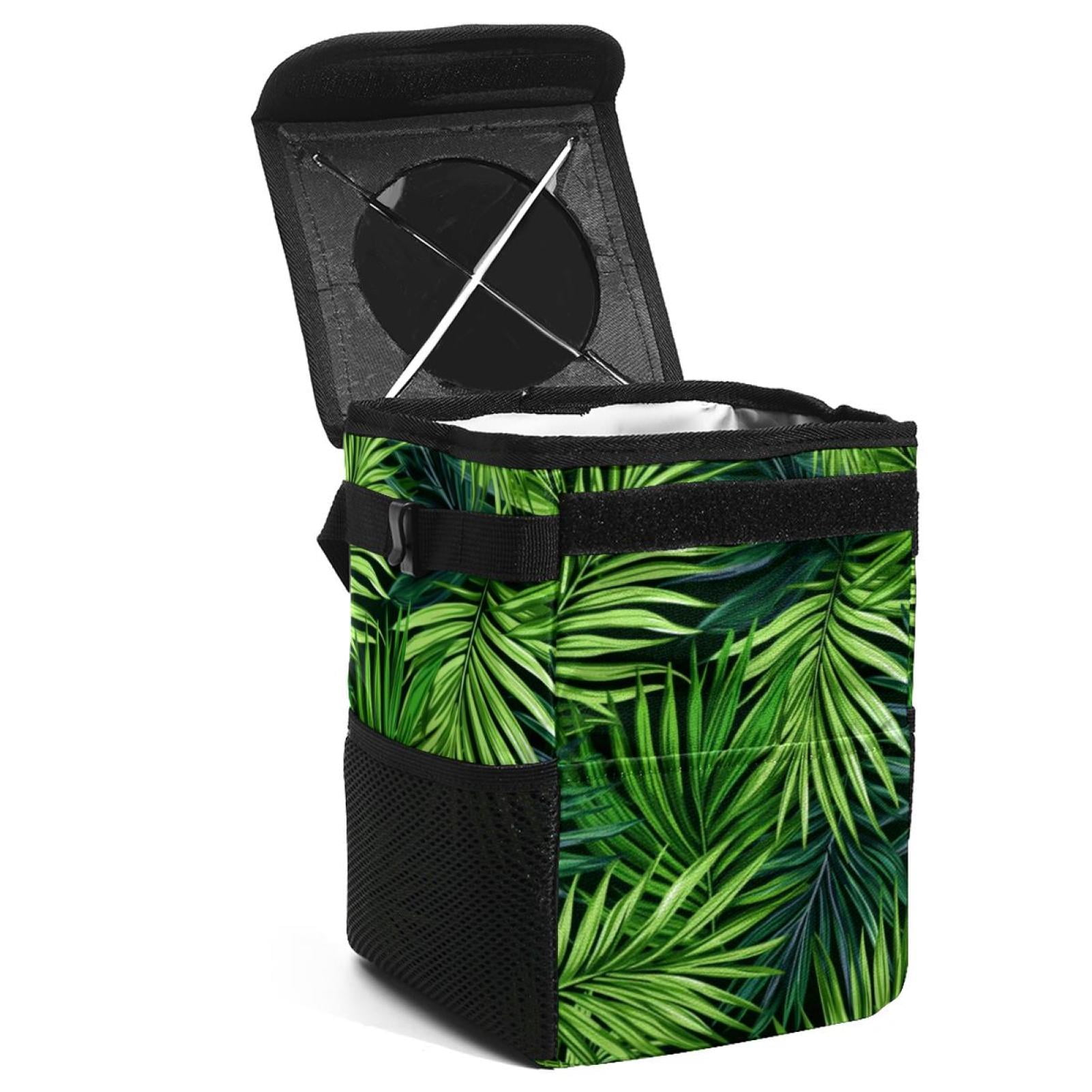 Tropical Jungle Palm Leaves Mini Trash Can for Car: Foldable, with Lid ...