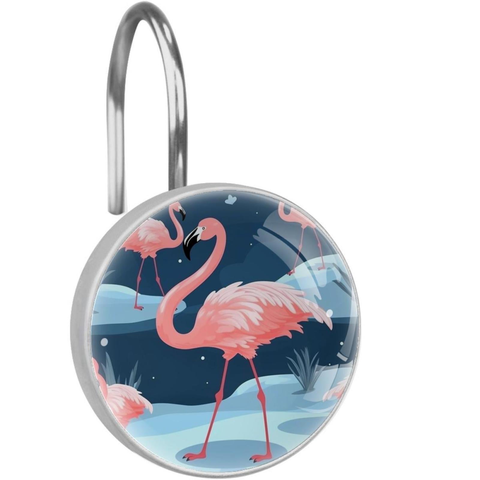 Tropical Jungle Pink Flamingo Decorative Shower Curtain Hooks – Resin ...
