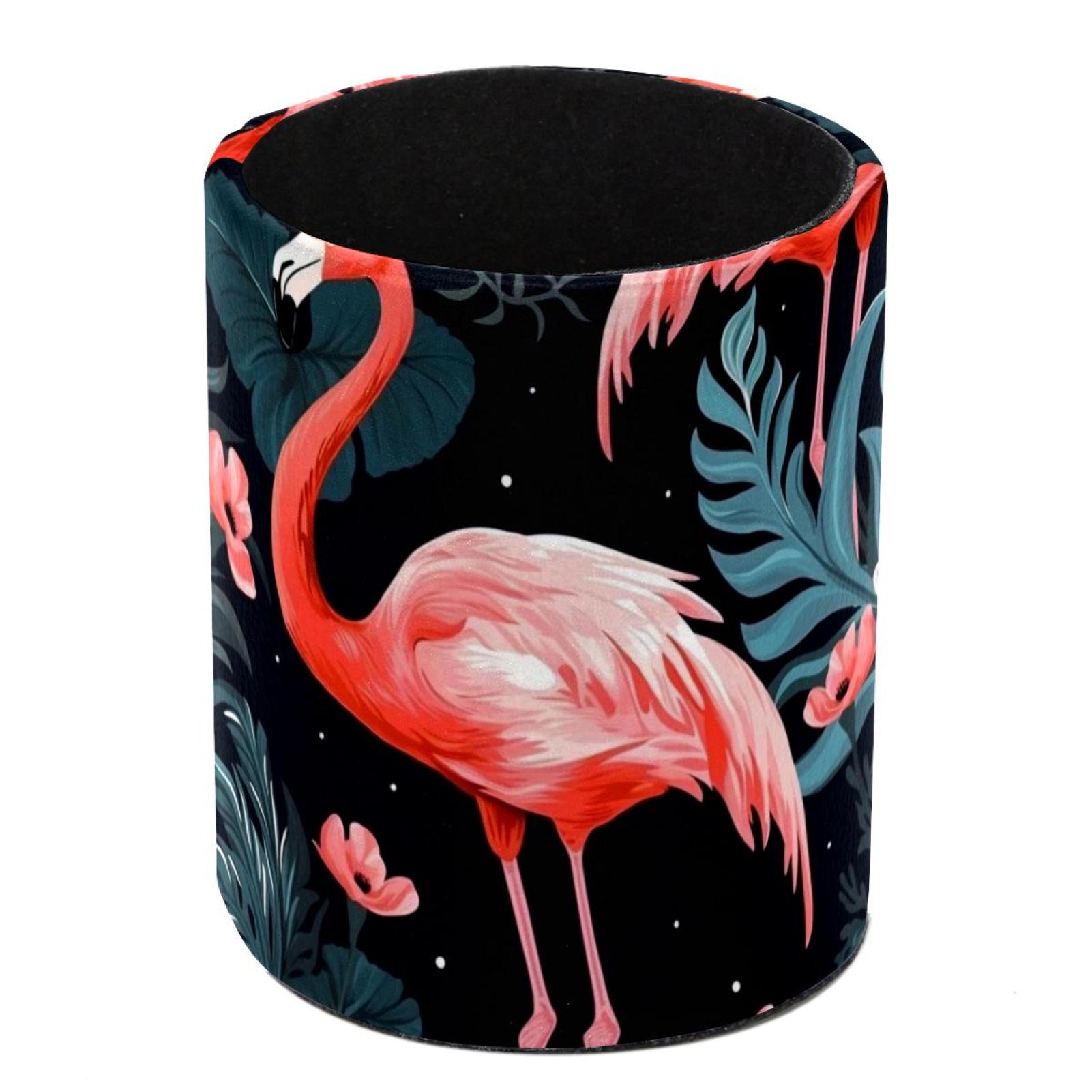 Tropical Jungle Pink Flamingo PVC Leather Circular Pen Holder for Desk ...