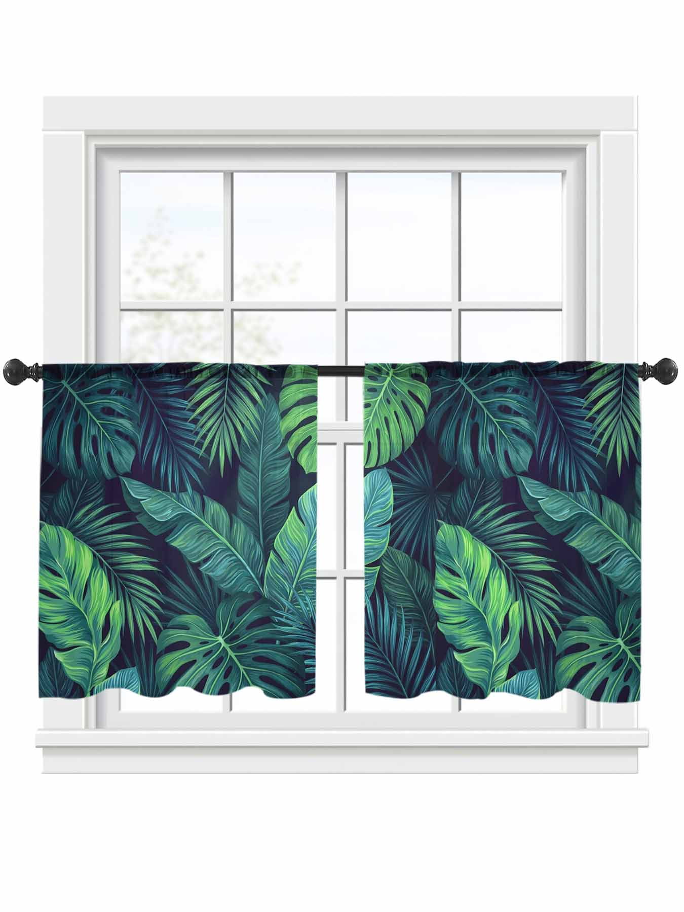 Tropical Jungle Sheer Curtains 2 Panels Set Summer Green Palm Leaf ...