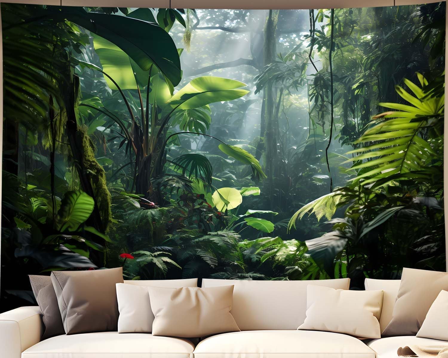 Tropical Jungle Wall Tapestry Backdrop Rainforest Palm Leaves 90 x 70 ...