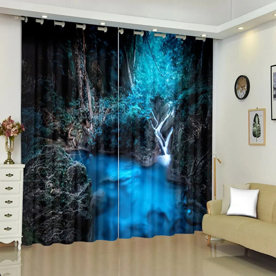 Tropical Jungle Waterfall Curtain Fantasy Mountain Rainforest Pongee ...