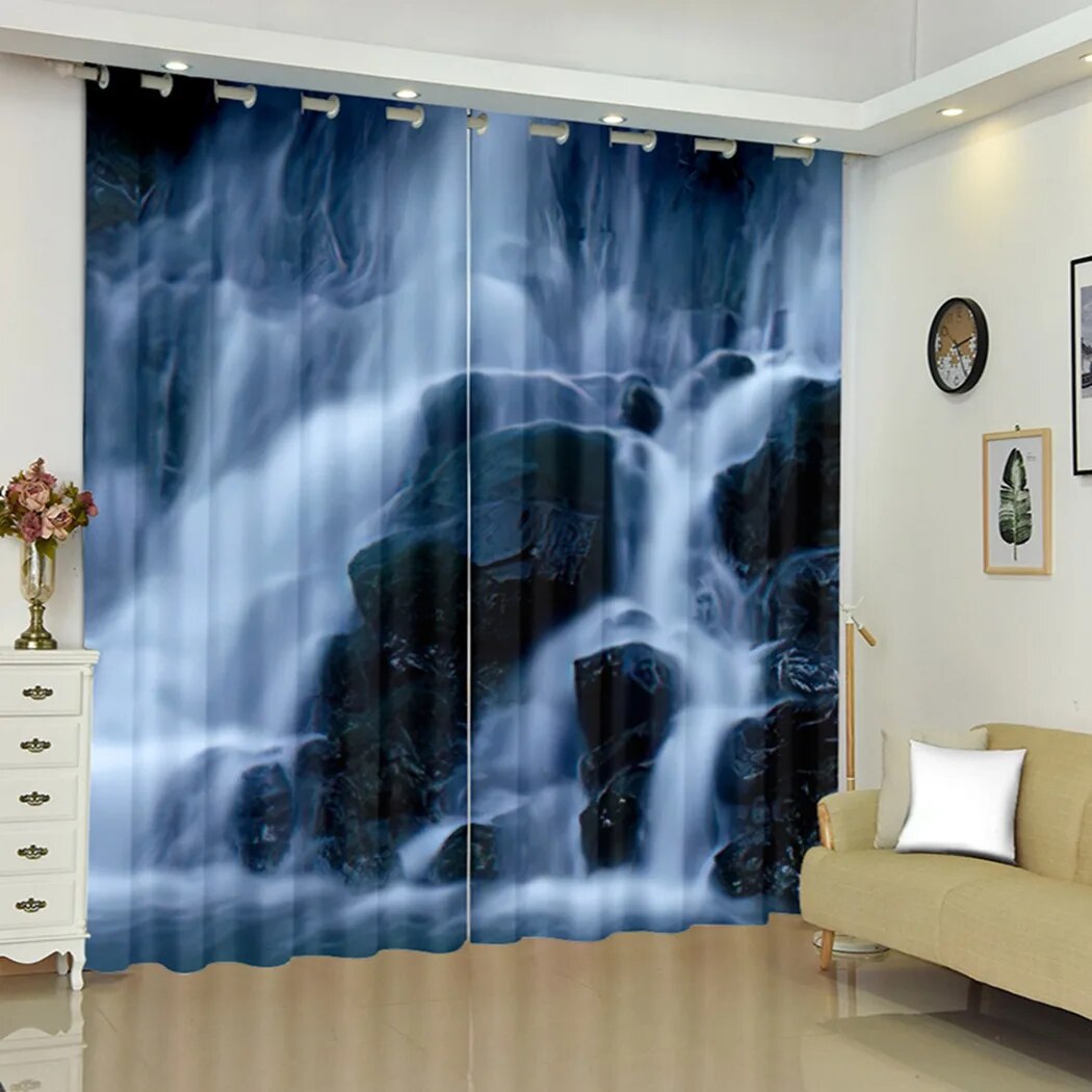 Tropical Jungle Waterfall Curtain Fantasy Mountain Rainforest Pongee ...