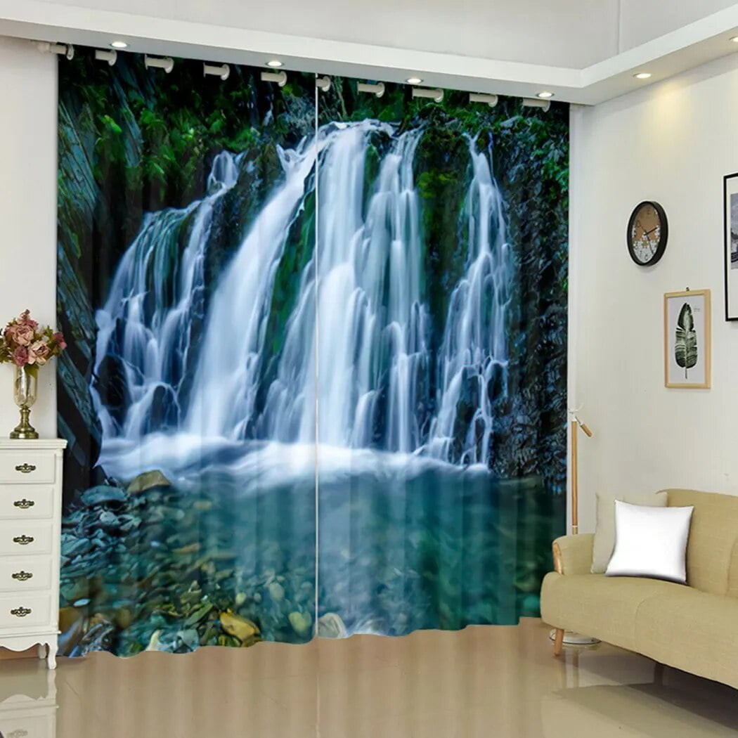 Tropical Jungle Waterfall Curtain Fantasy Mountain Rainforest Pongee ...