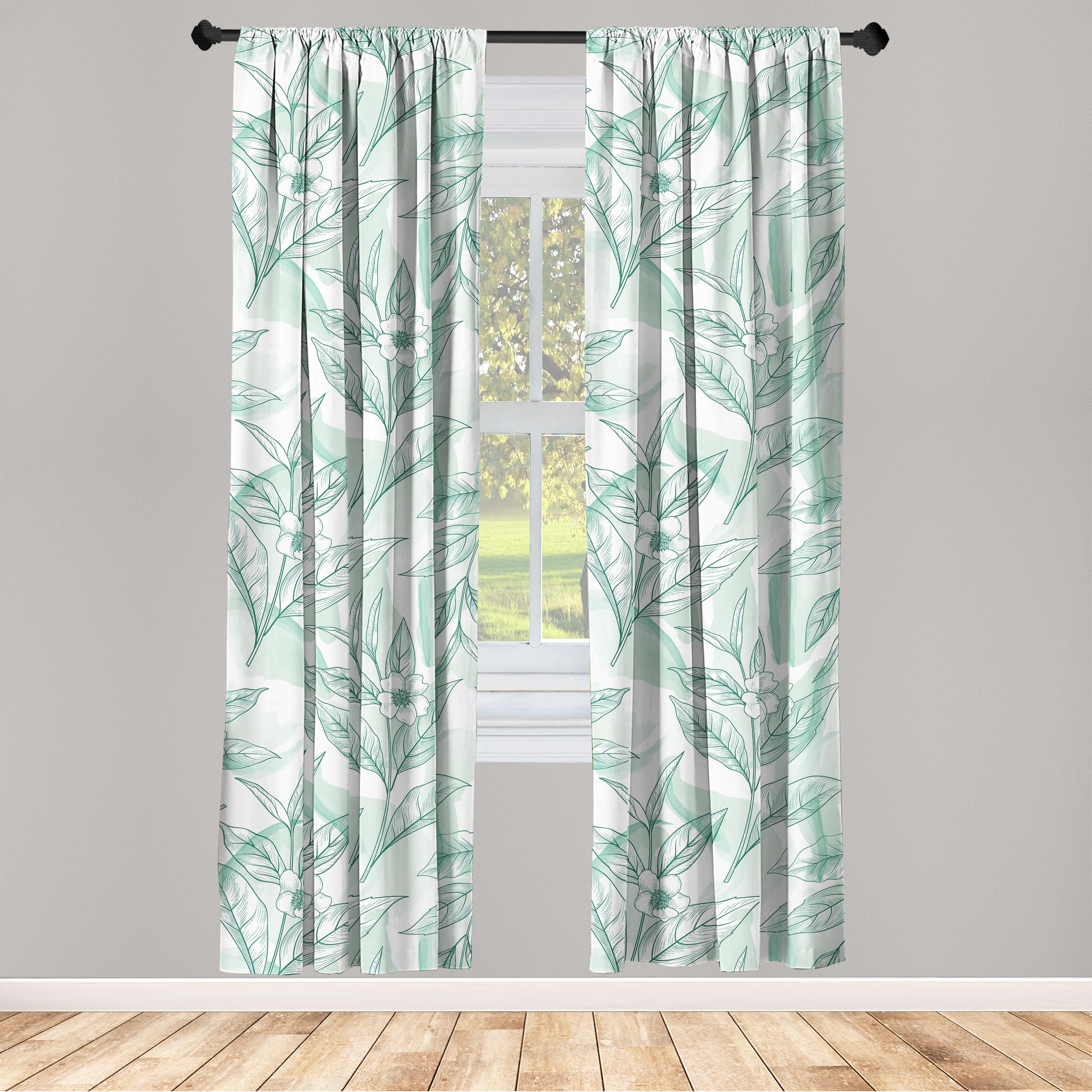 Tropical Jungle Window Curtains, Forest Color Flowers with Leaves ...