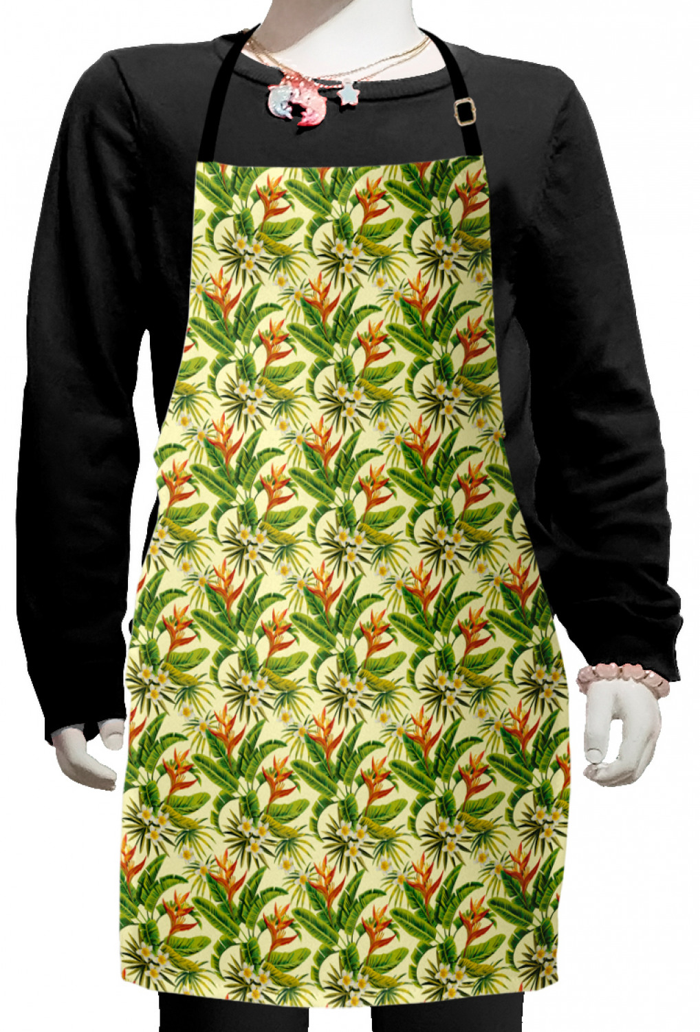 Tropical Kids Apron, Exotic Plumeria Flowers and Palm Tree Leaves on ...