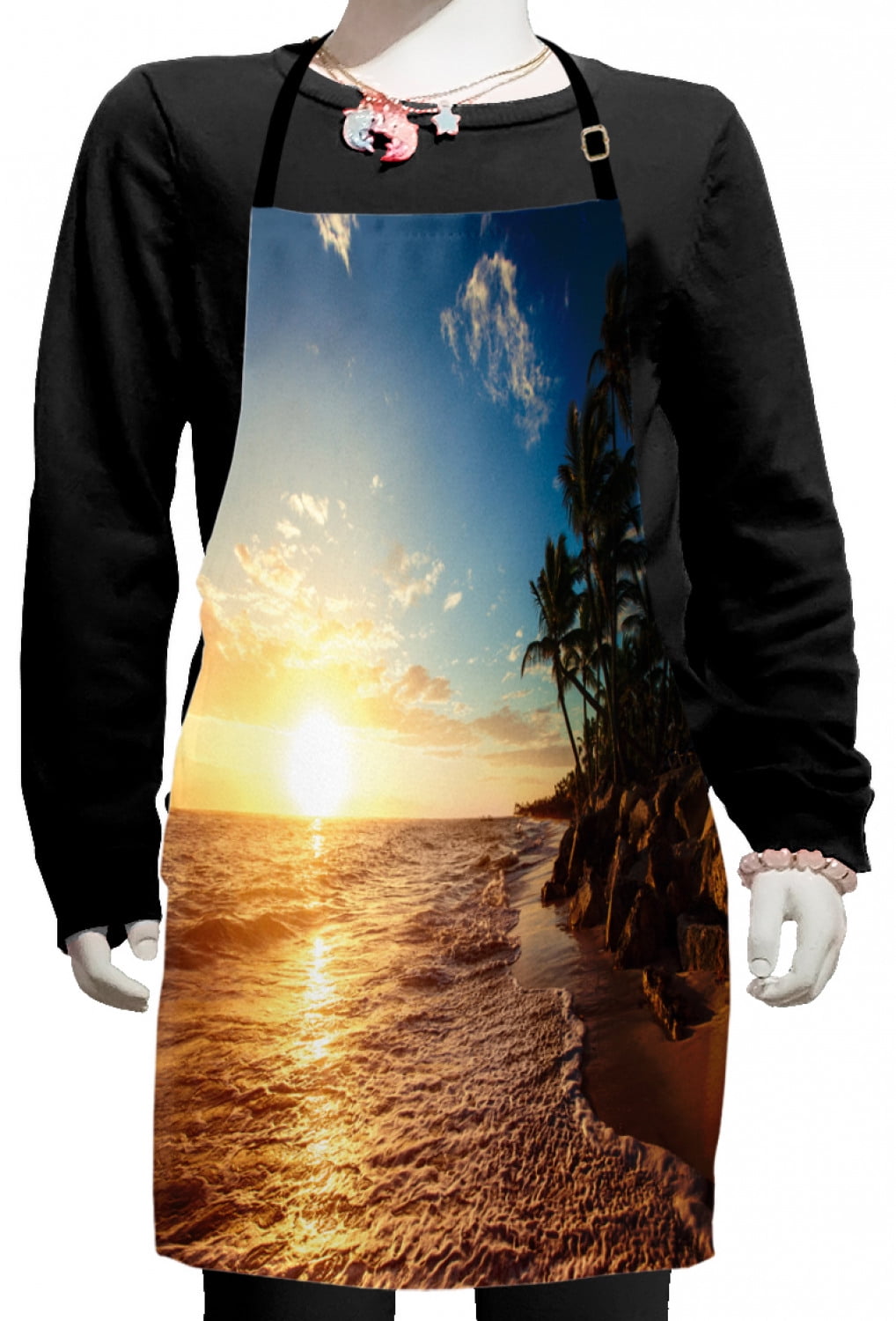 Tropical Kids Apron, Palm Trees on Tropical Beach Sunrise Morning View ...