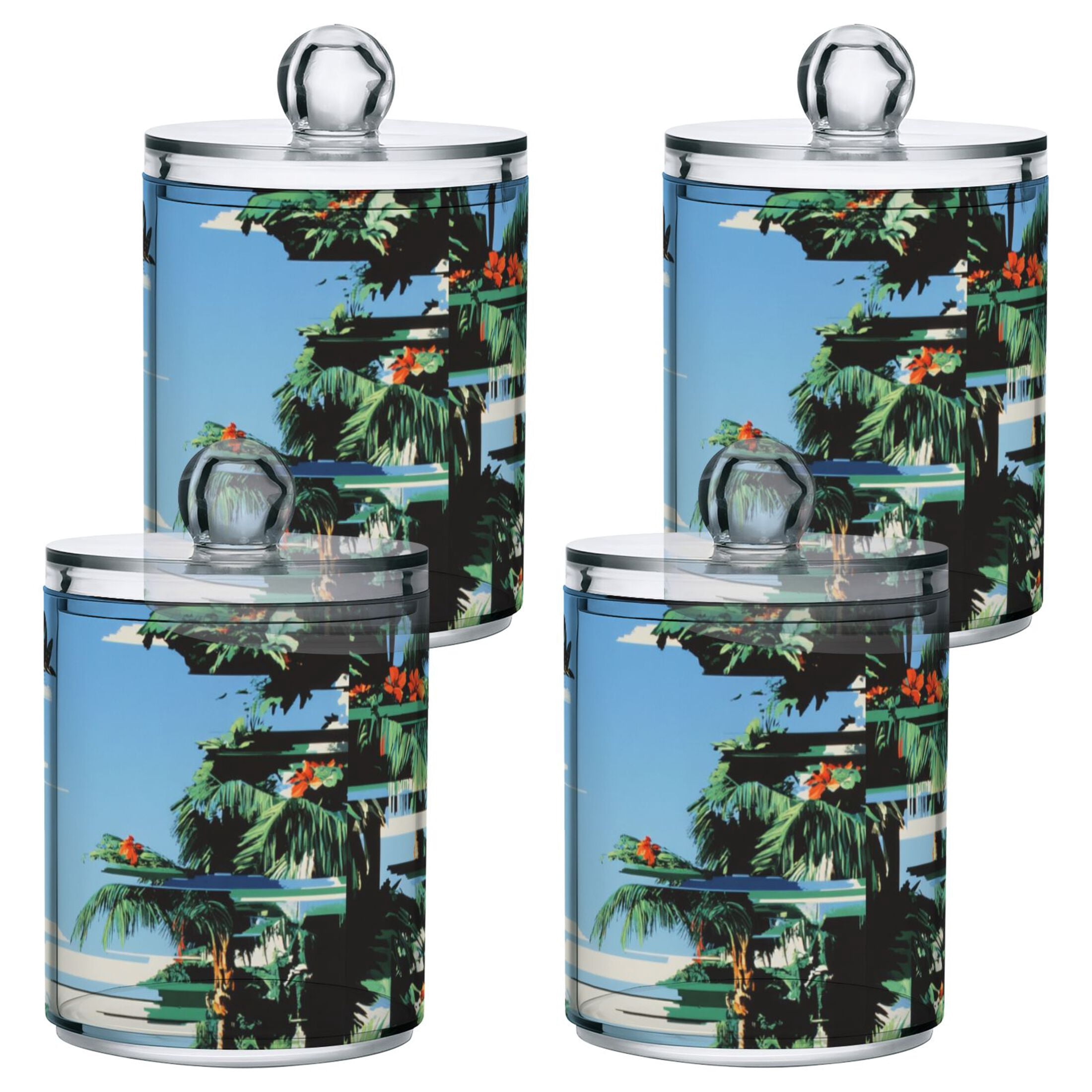 Tropical Landscape Art Bathroom Canisters Set of 4 Translucent Plastic ...