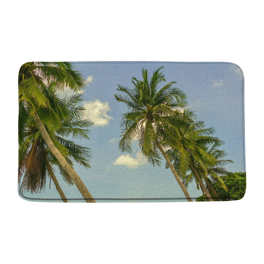Tropical Landscape Bath Mat Set Seaside Palm Tree Ocean 3D Window Beach ...