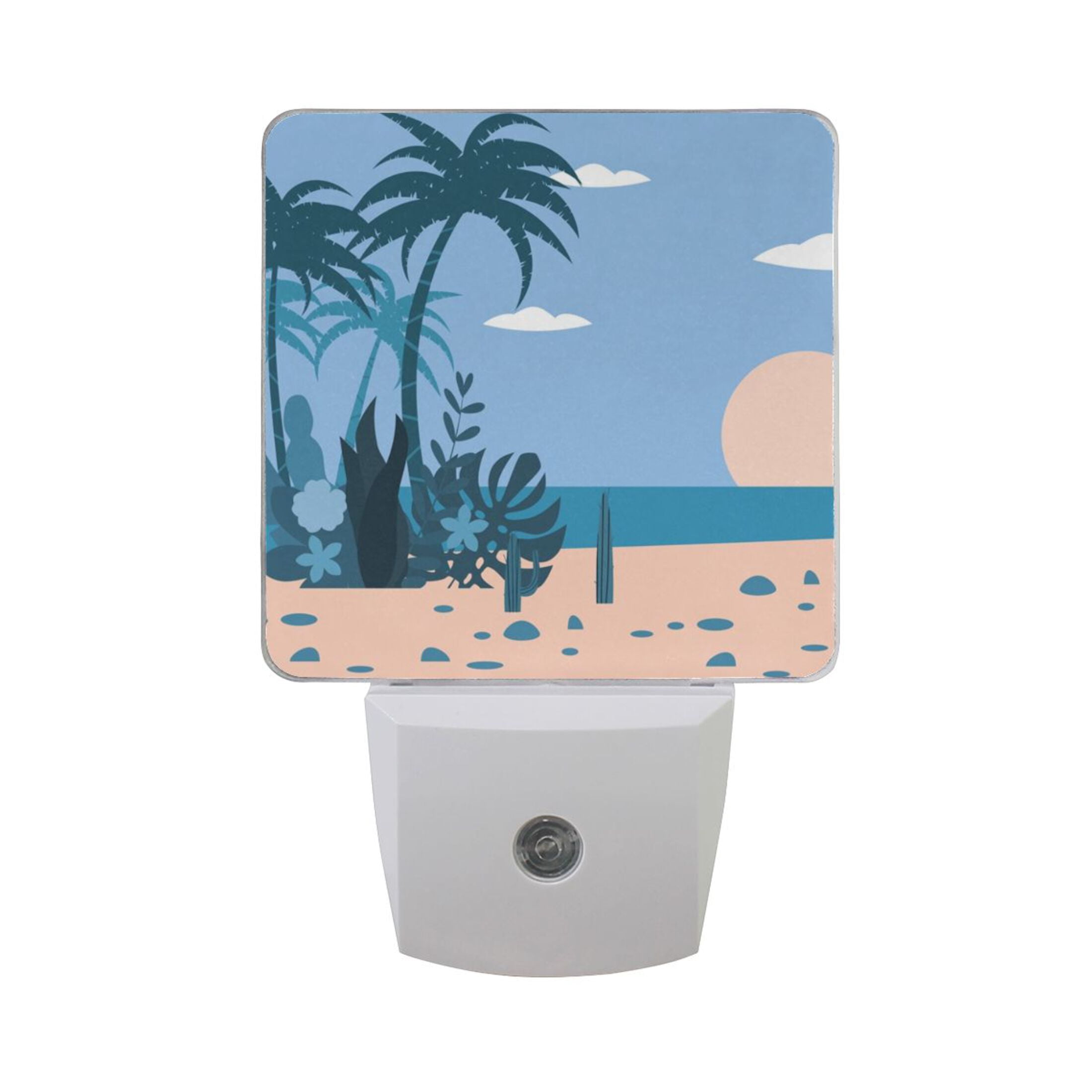 Tropical Landscape Ocean Beach Sunset Palm Night Light LED Dusk to Dawn ...
